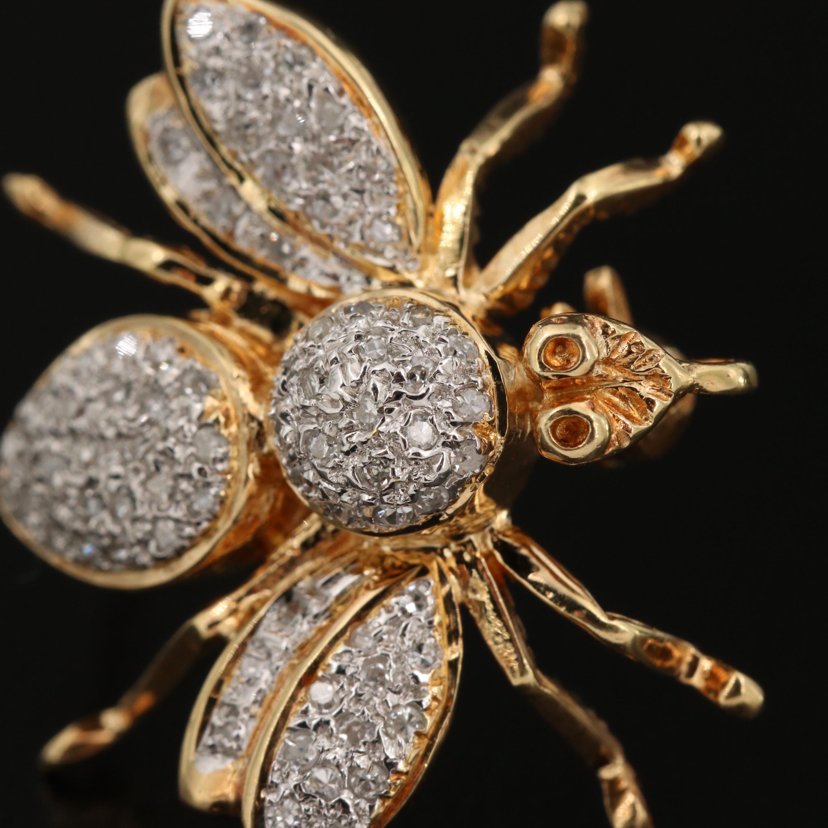 14K Yellow Gold Diamond Insect Converter Brooch | EBTH