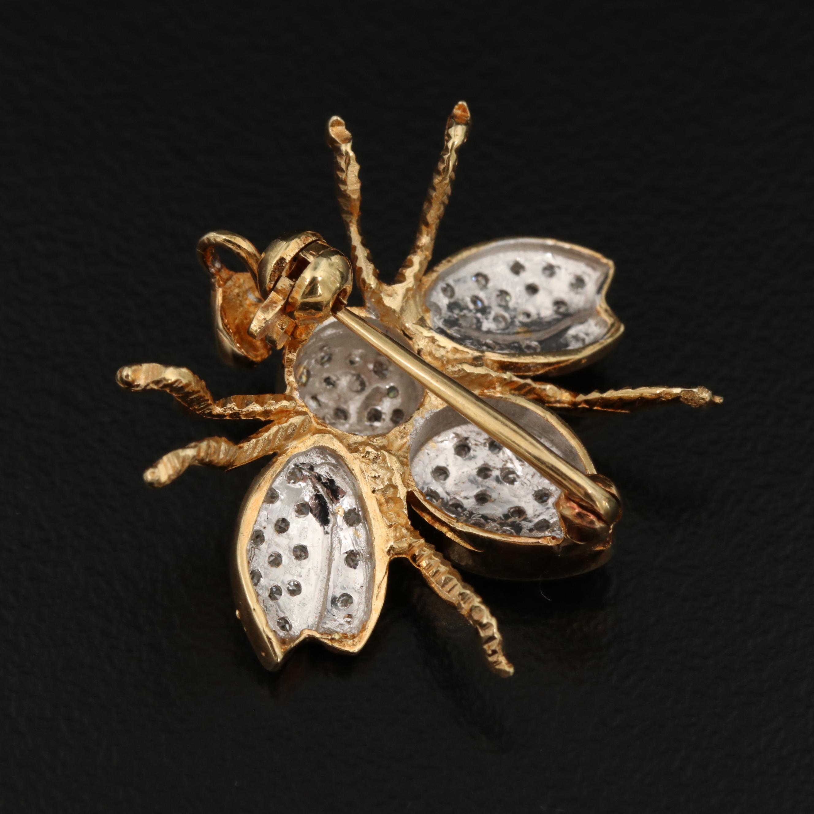 14K Yellow Gold Diamond Insect Converter Brooch | EBTH