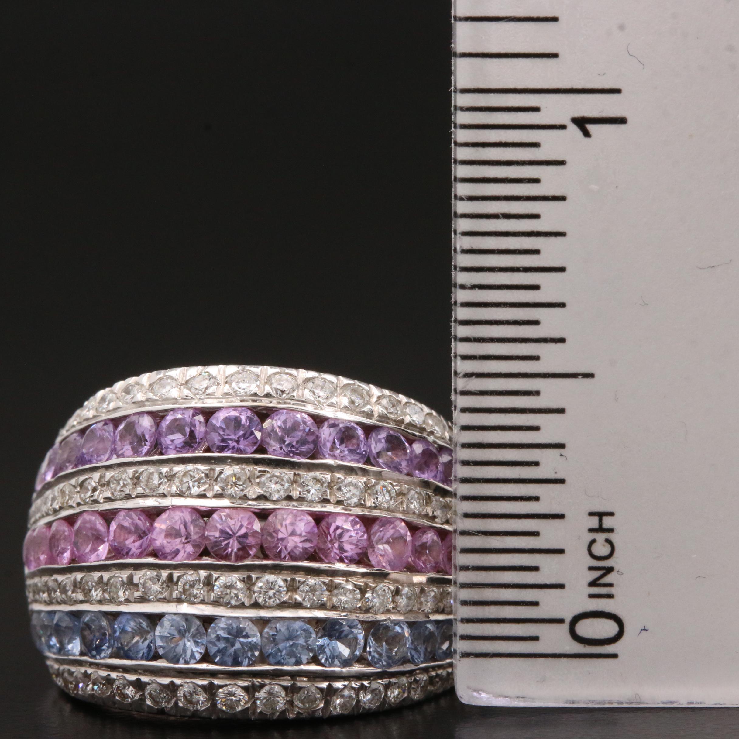 18K Gold Sapphire and Diamond Mutli-Row Dome Ring | EBTH