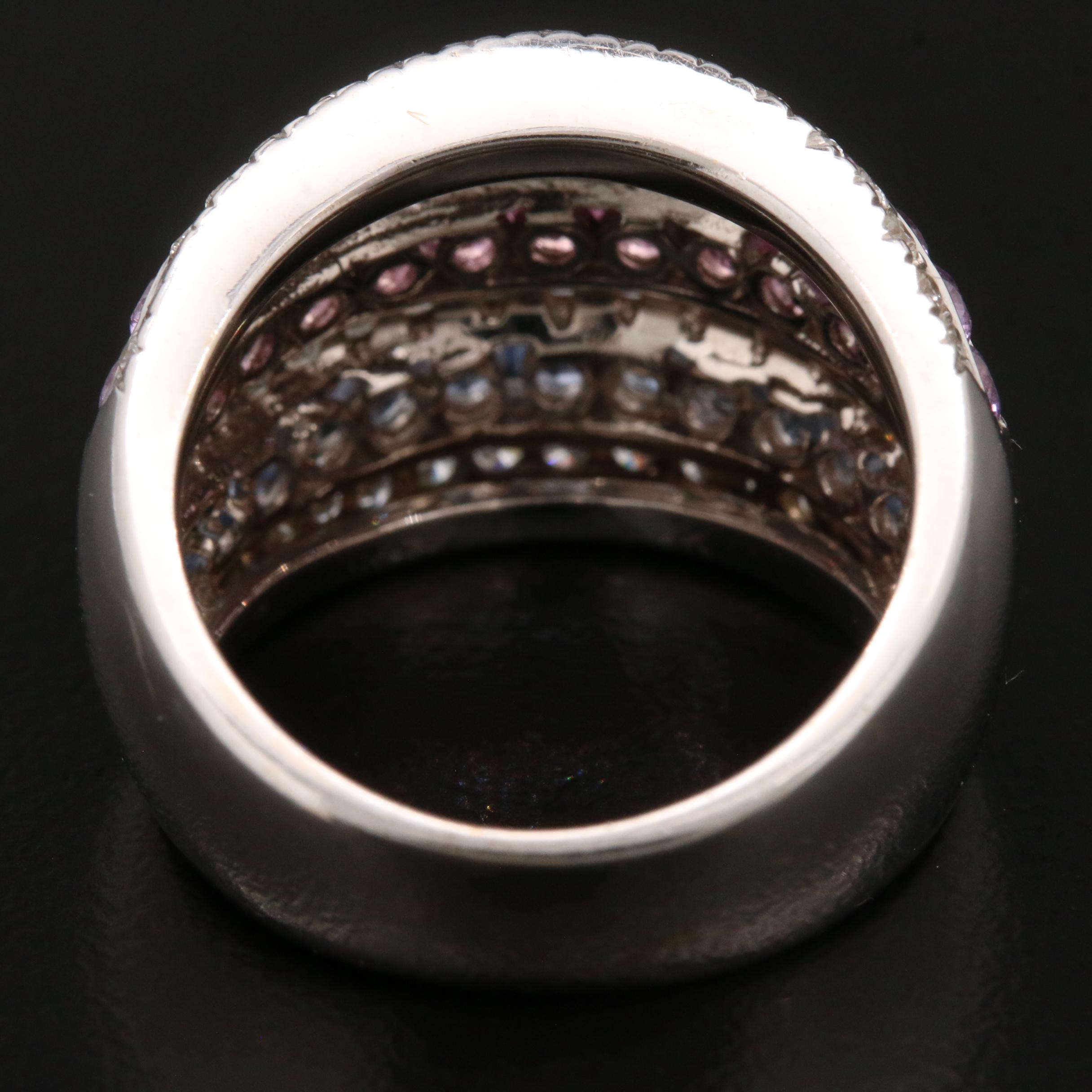 18K Gold Sapphire and Diamond Mutli-Row Dome Ring | EBTH