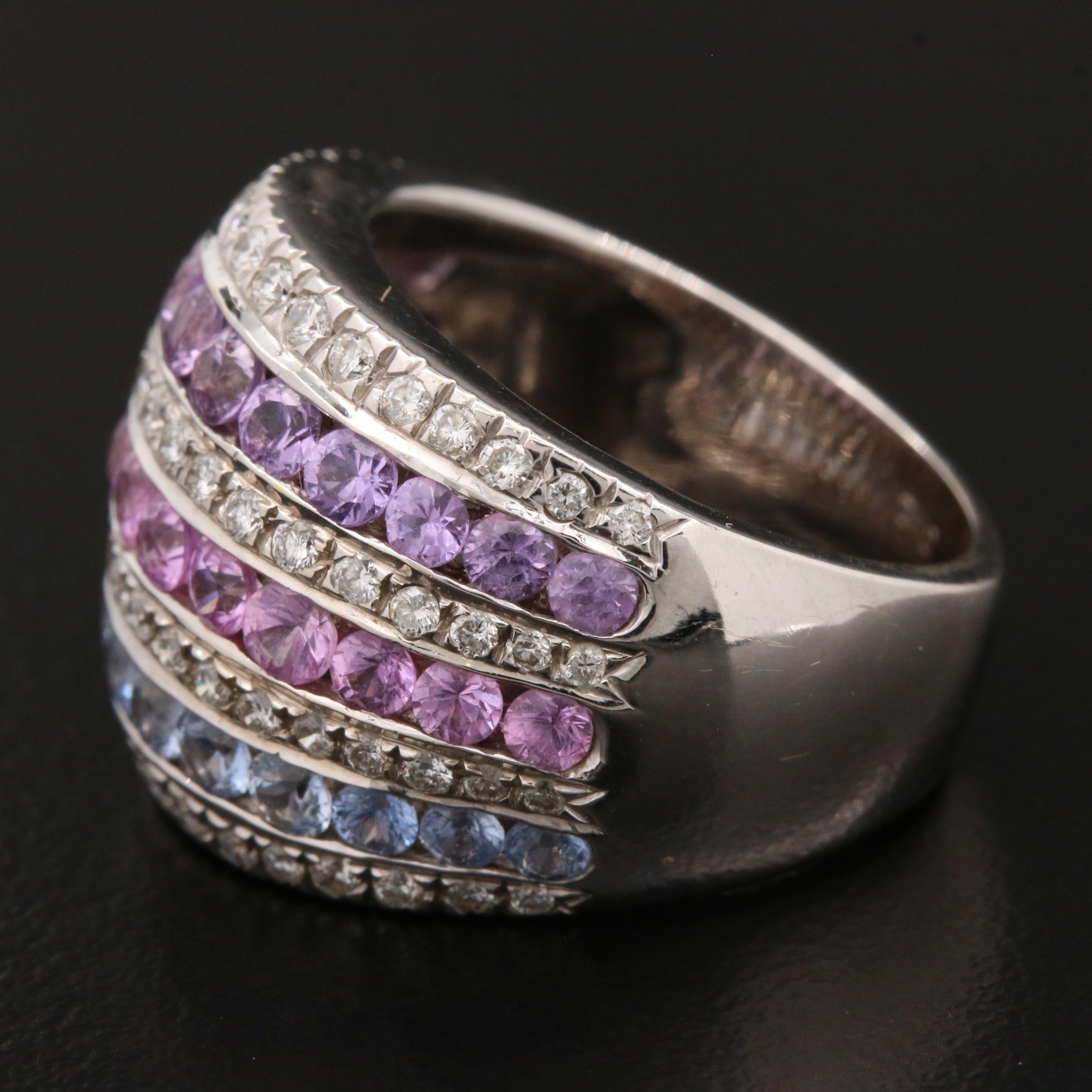 18K Gold Sapphire and Diamond Mutli-Row Dome Ring | EBTH