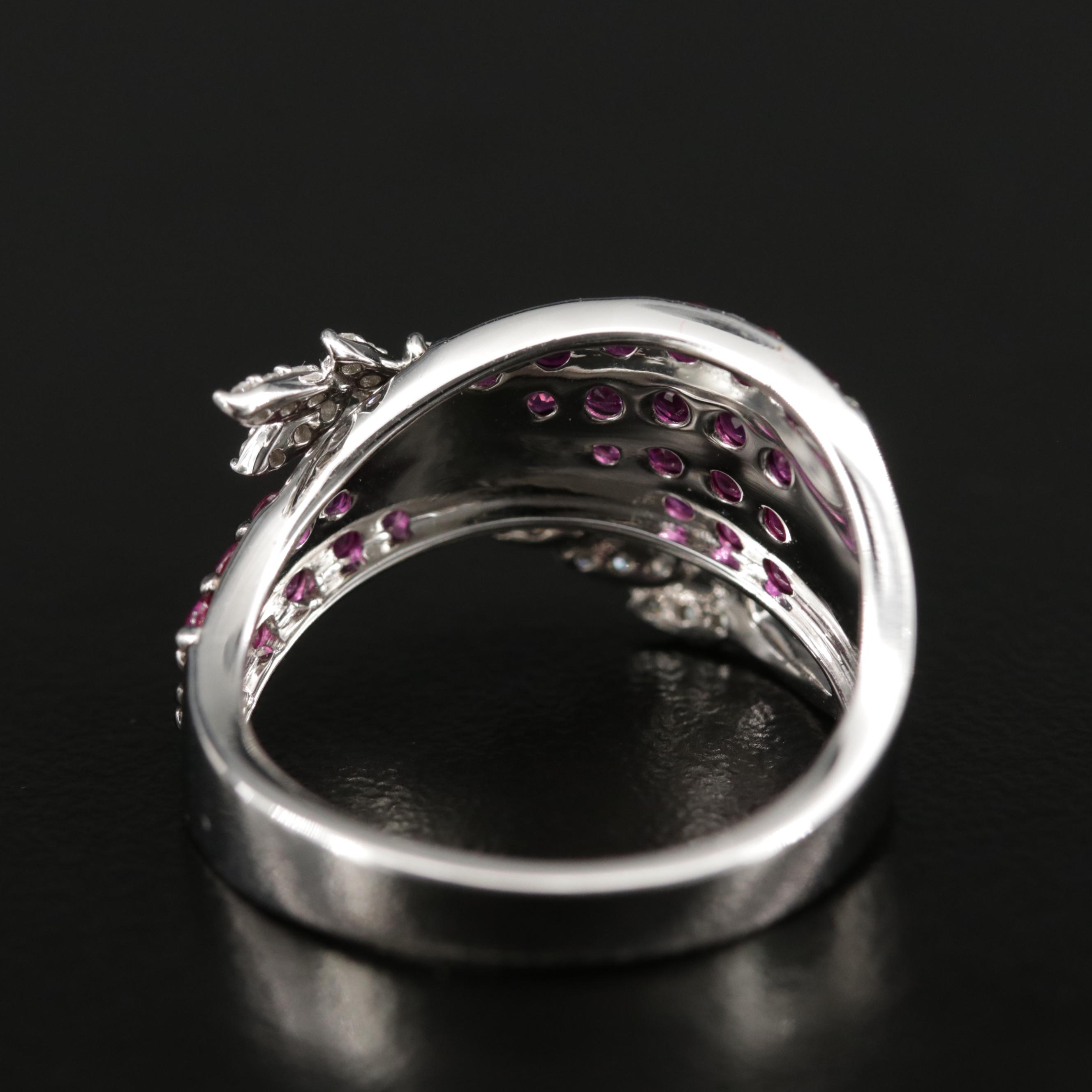 EFFY 14K Ruby Asymmetrical Ring With Diamond Leaf Accent | EBTH