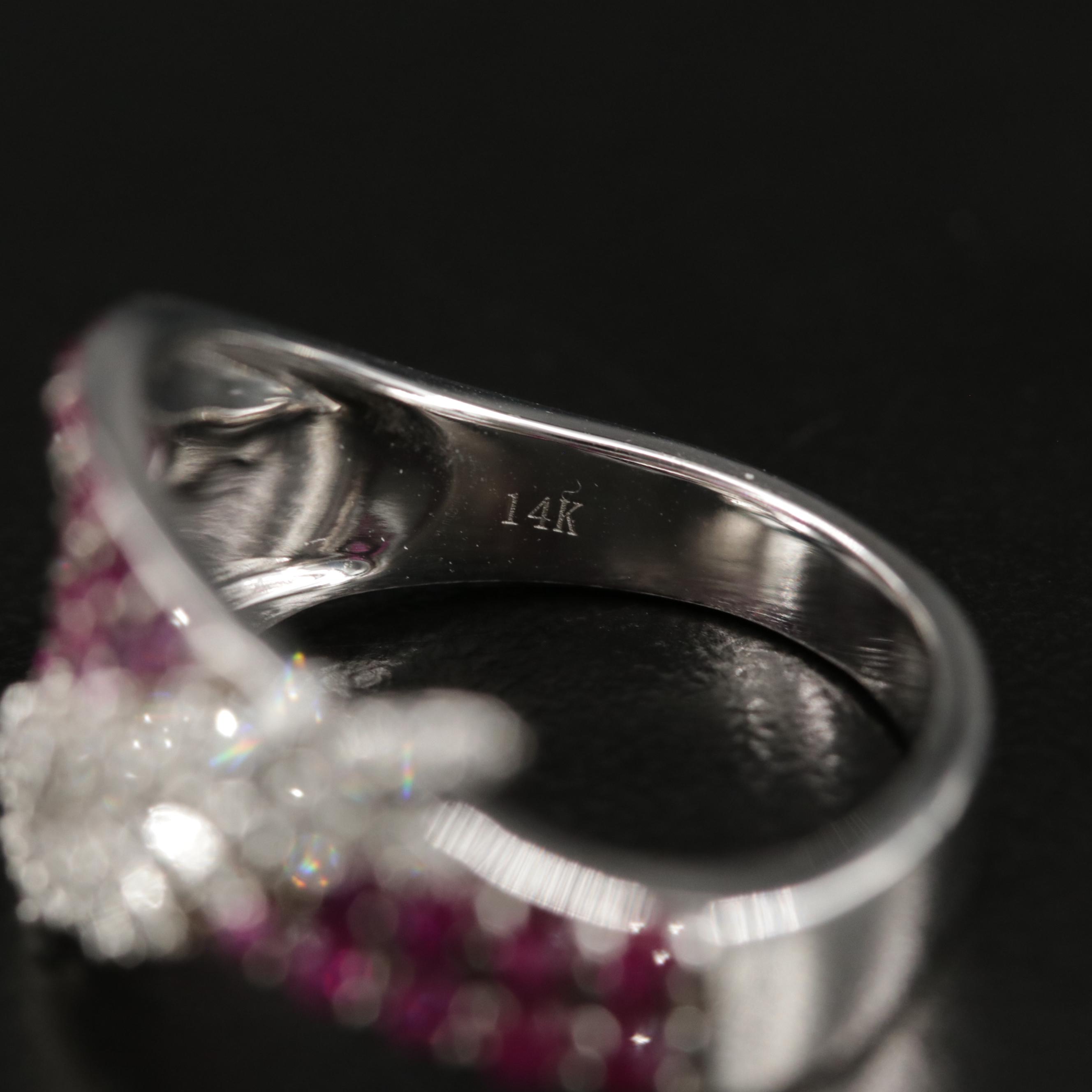 EFFY 14K Ruby Asymmetrical Ring With Diamond Leaf Accent | EBTH