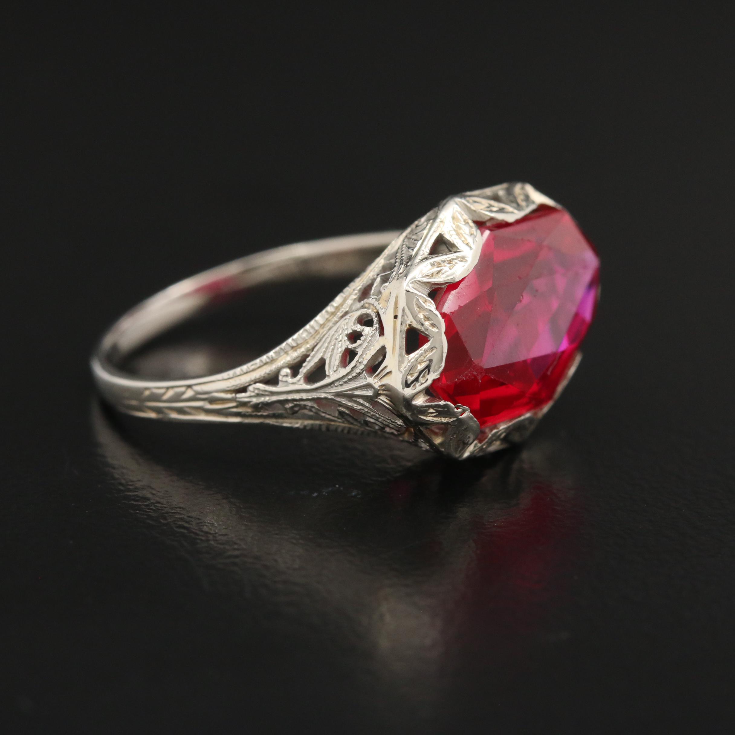 1930s 18K Octagonal Faceted Ruby Ring | EBTH