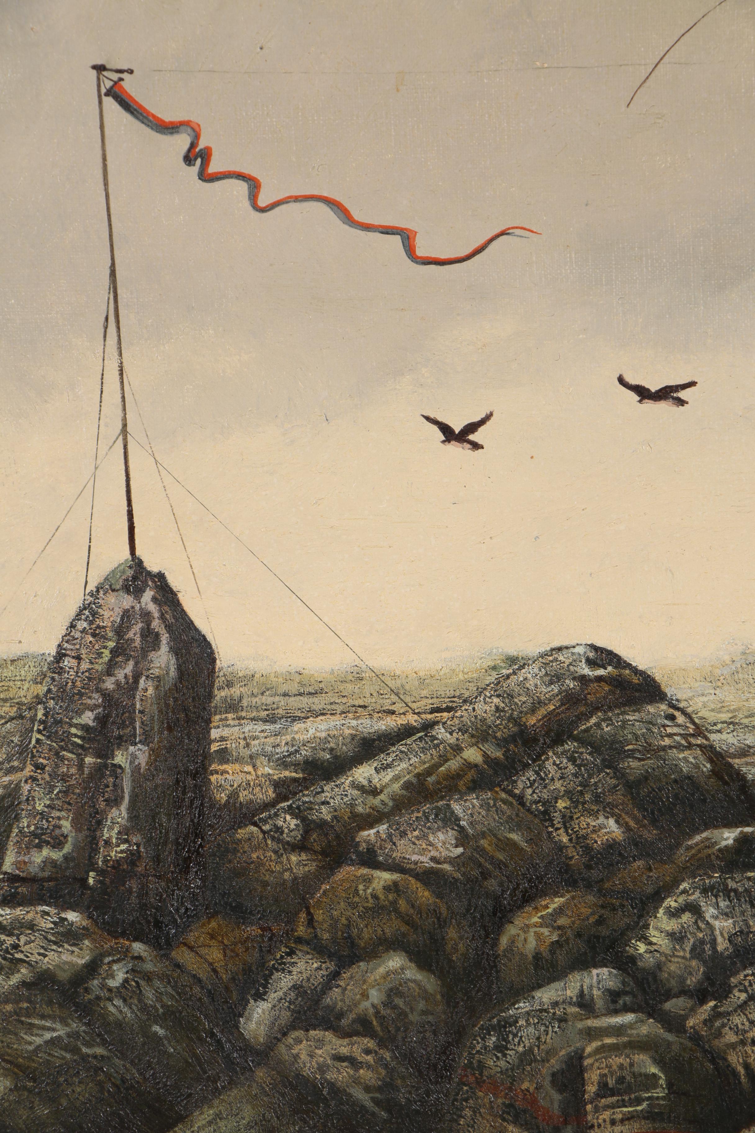 Ab van Overdam Oil Painting of Tightrope Walker over Rocky Shore, 1972 ...