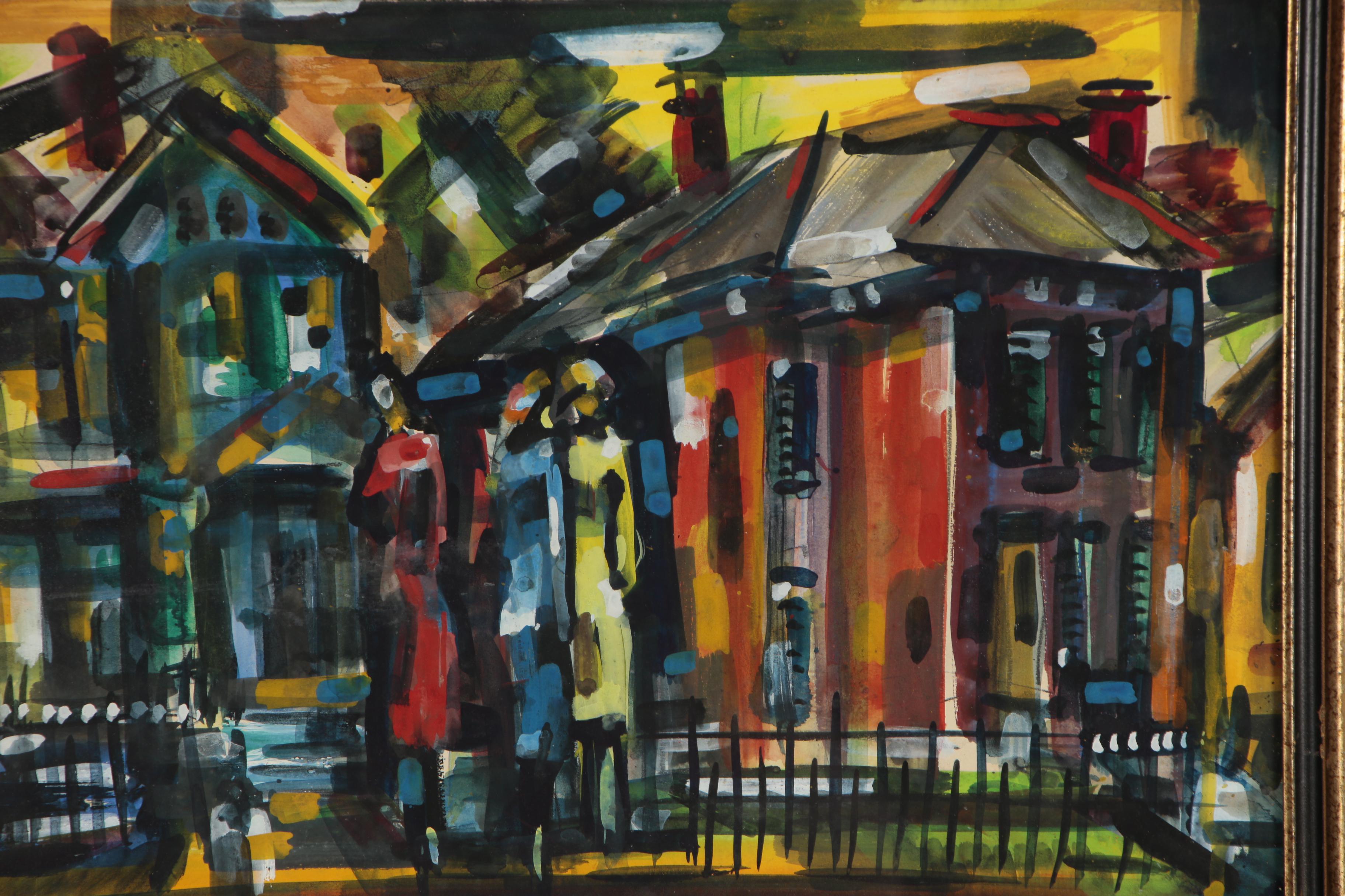 George Biddle Abstract Embellished Watercolor Painting, Mid-Late 20th ...