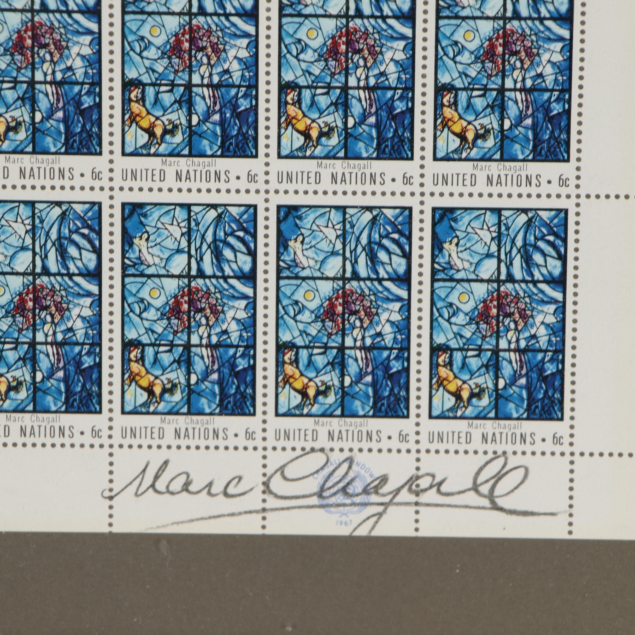 United Nations Uncut Postage Stamps After Marc Chagall with Signature ...