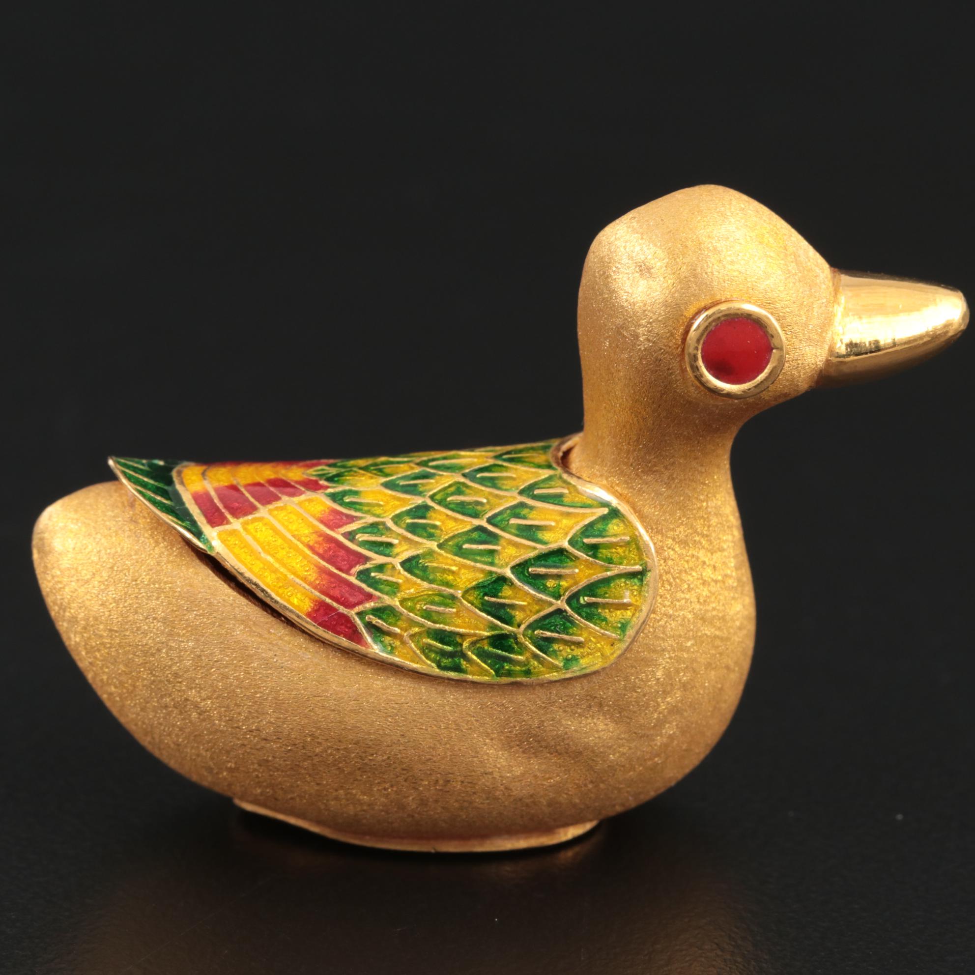 24K Gold and Enamel Duck Pill Box | EBTH