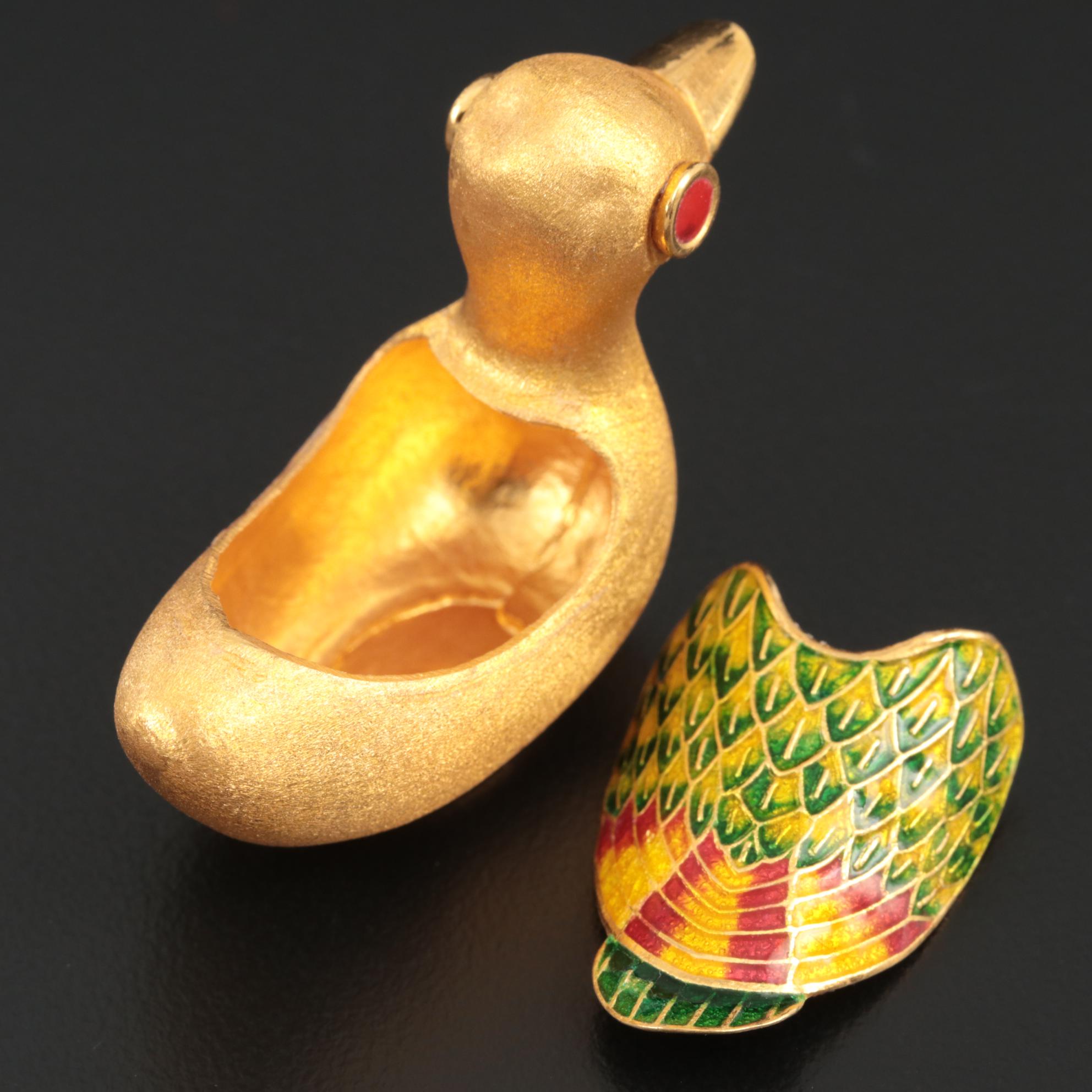 24K Gold and Enamel Duck Pill Box | EBTH
