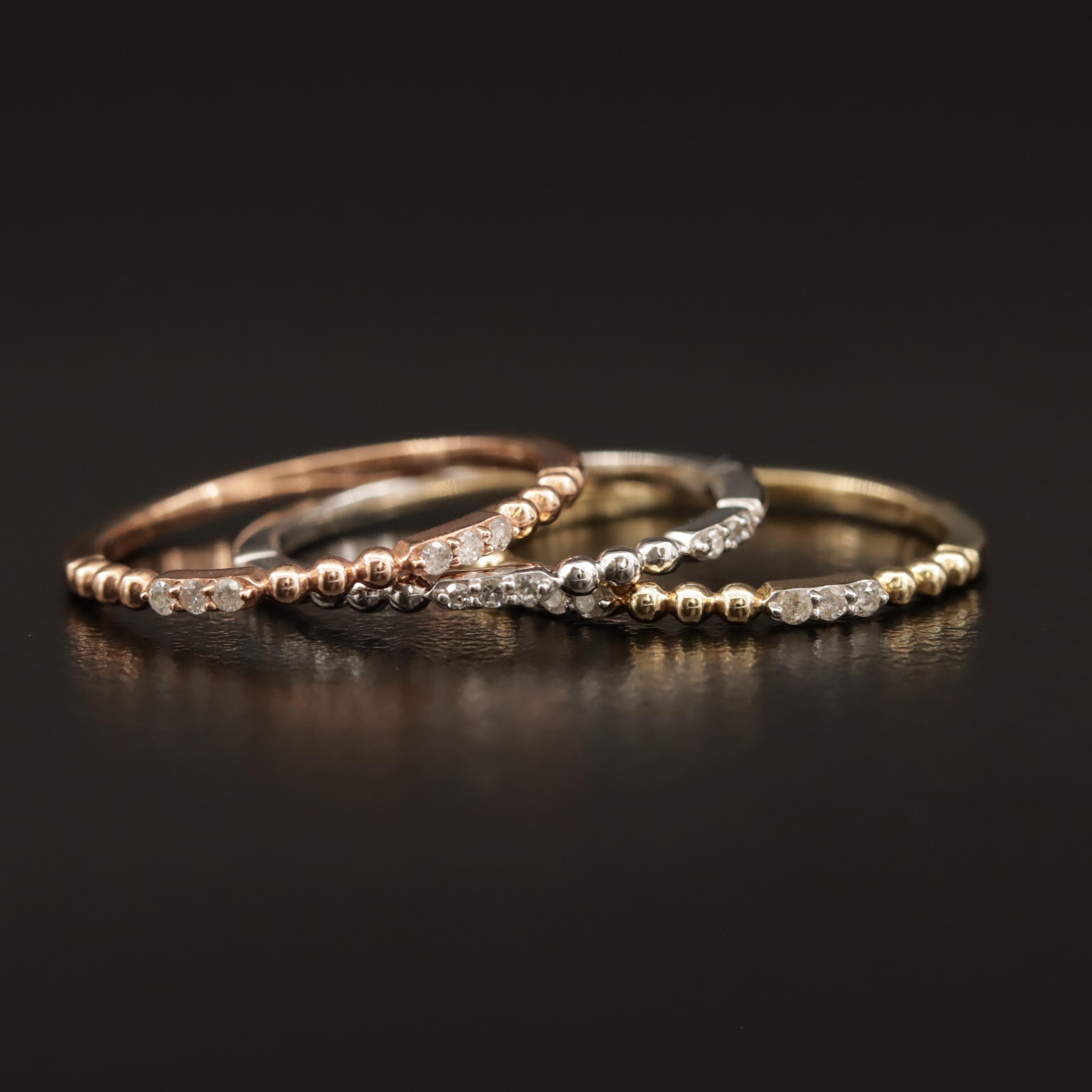 10K Tri-Color Diamond Stackable Rings | EBTH