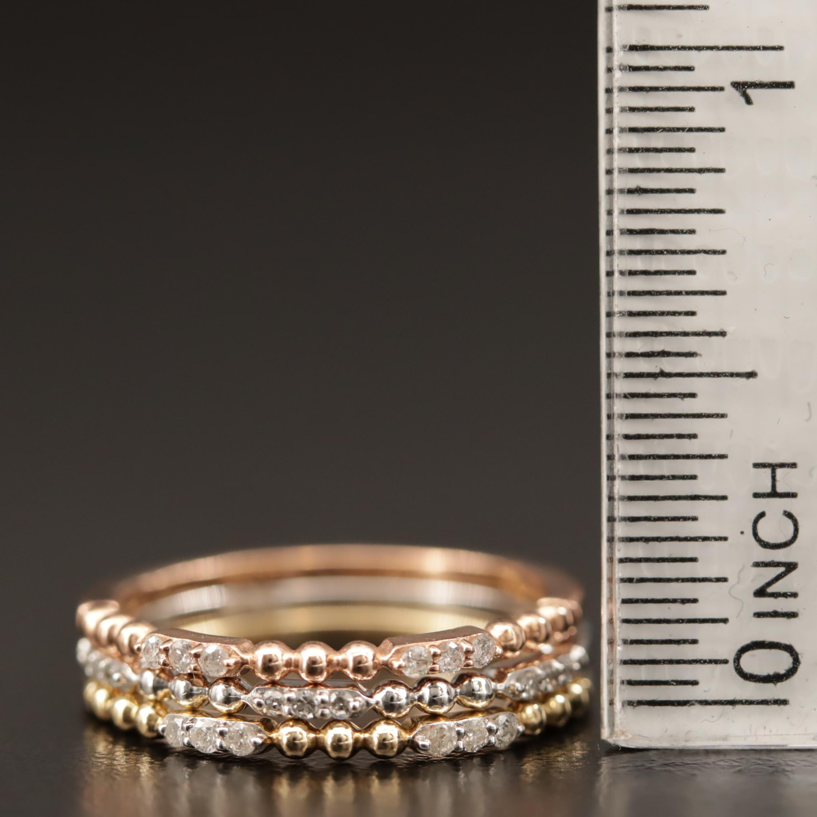 10K Tri-Color Diamond Stackable Rings | EBTH