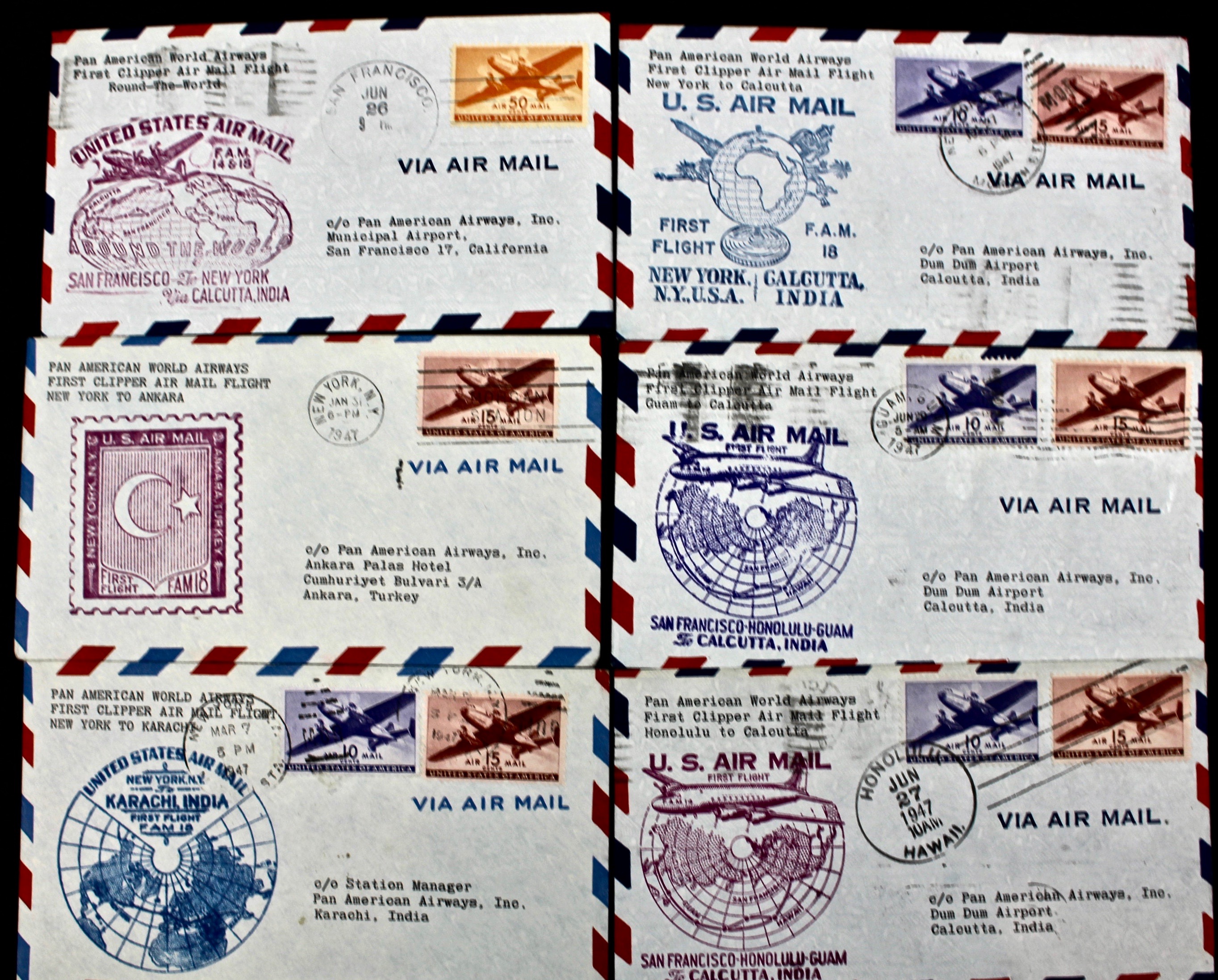 1947 Pan Am Airways "First Flight" Clipper Air Mail Flight Covers | EBTH