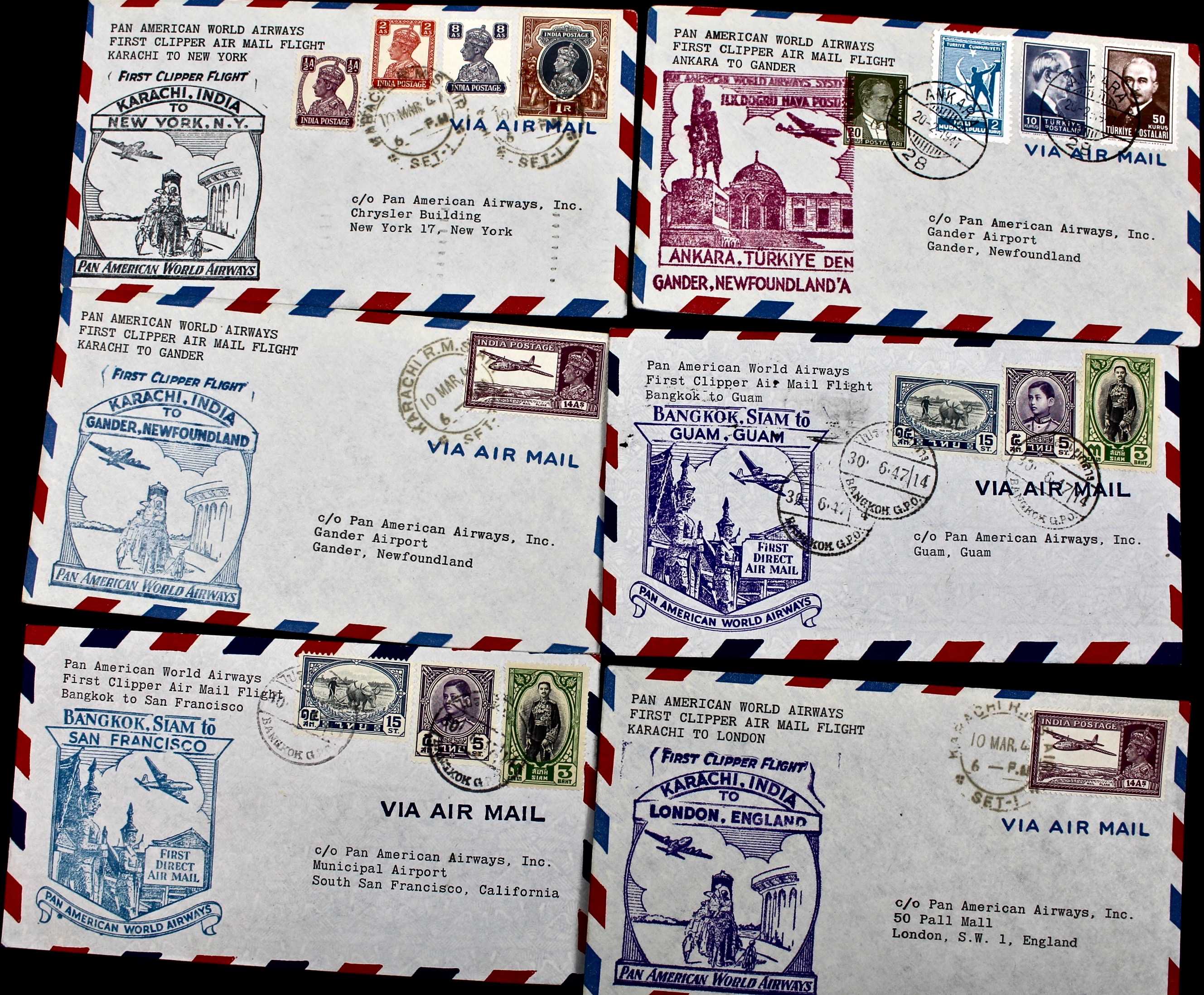 1947 Pan Am Airways "First Flight" Clipper Air Mail Flight Covers | EBTH