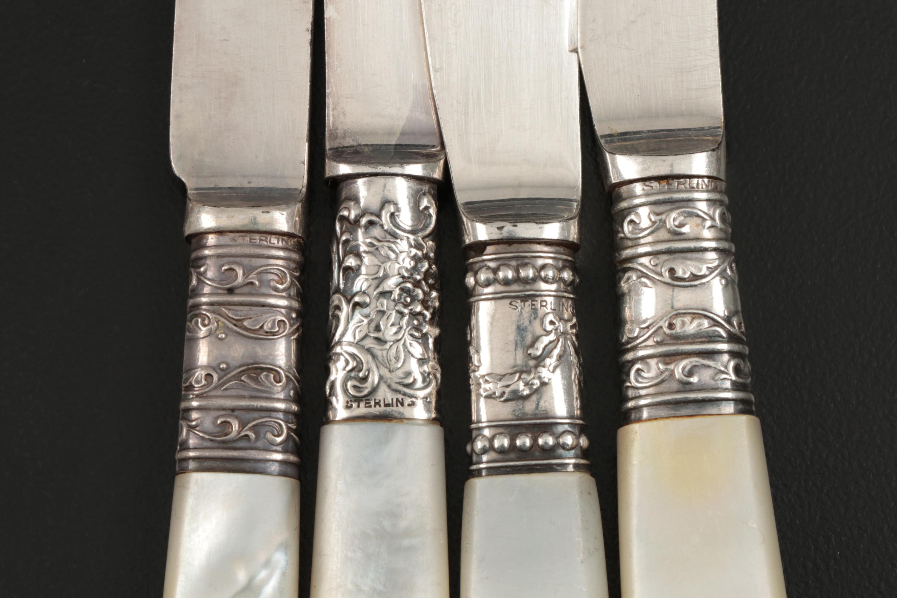 Mother-of-Pearl Handle Flatware with Sterling Silver Bolsters, Late ...