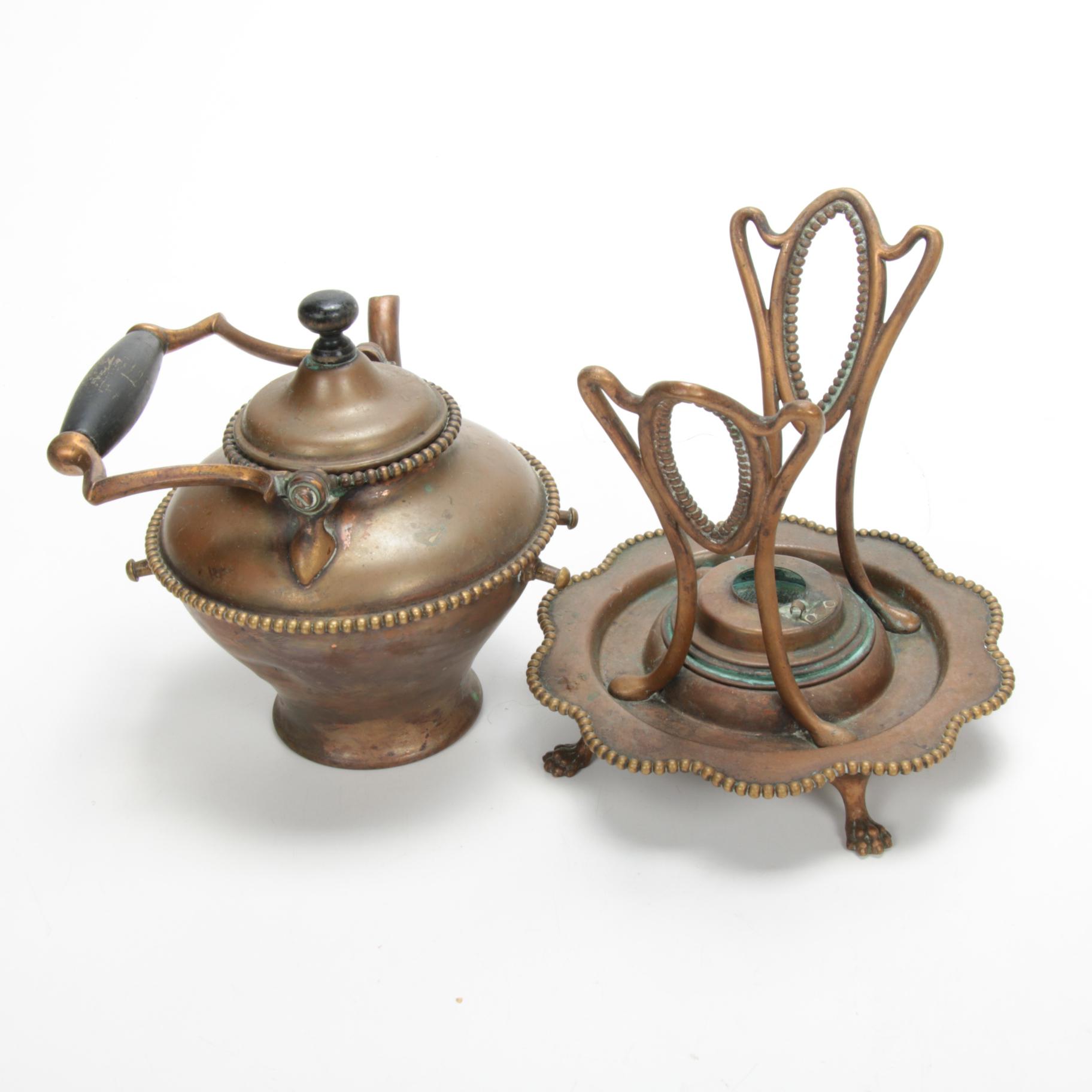 Copper Tea Kettle and Claw-Footed Kettle Stand | EBTH