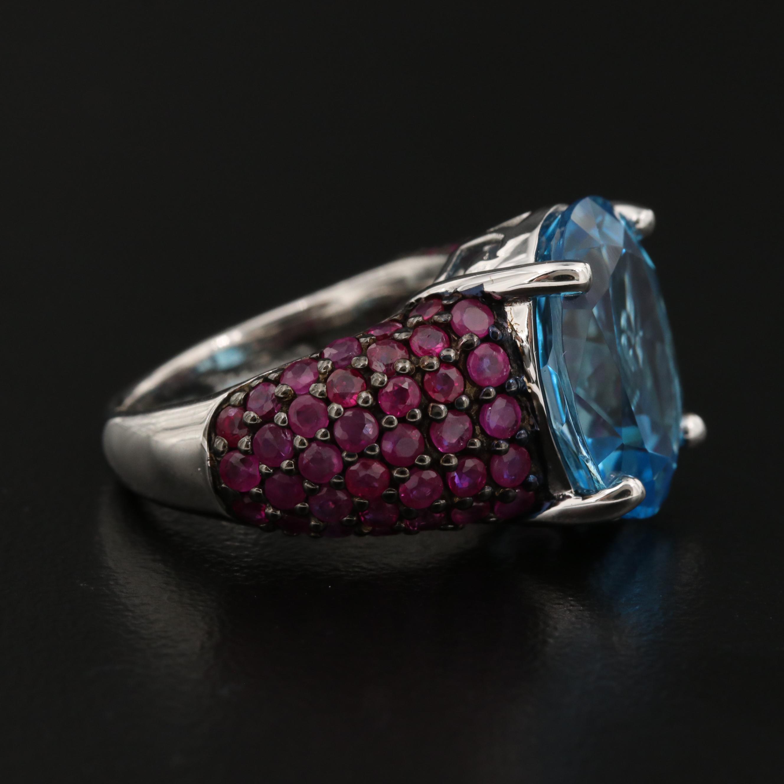 Sterling Silver Topaz and Ruby Ring | EBTH