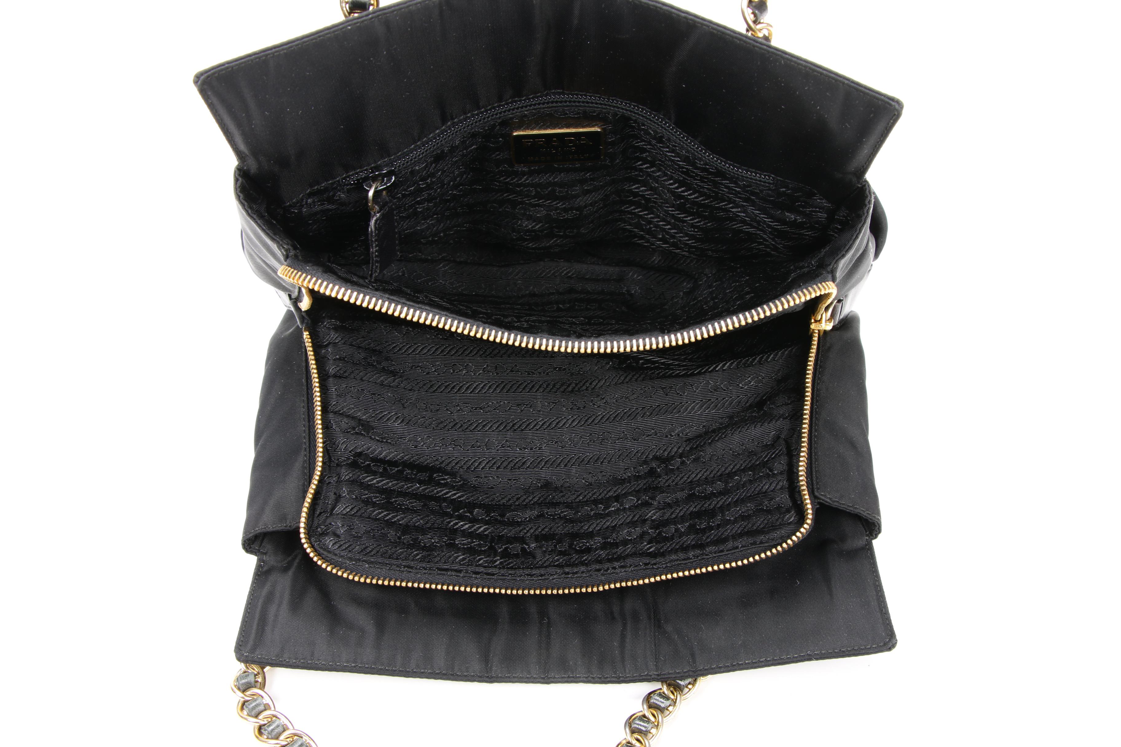 Prada Chain Strap Shoulder Bag in Black Tessuto Nylon | EBTH