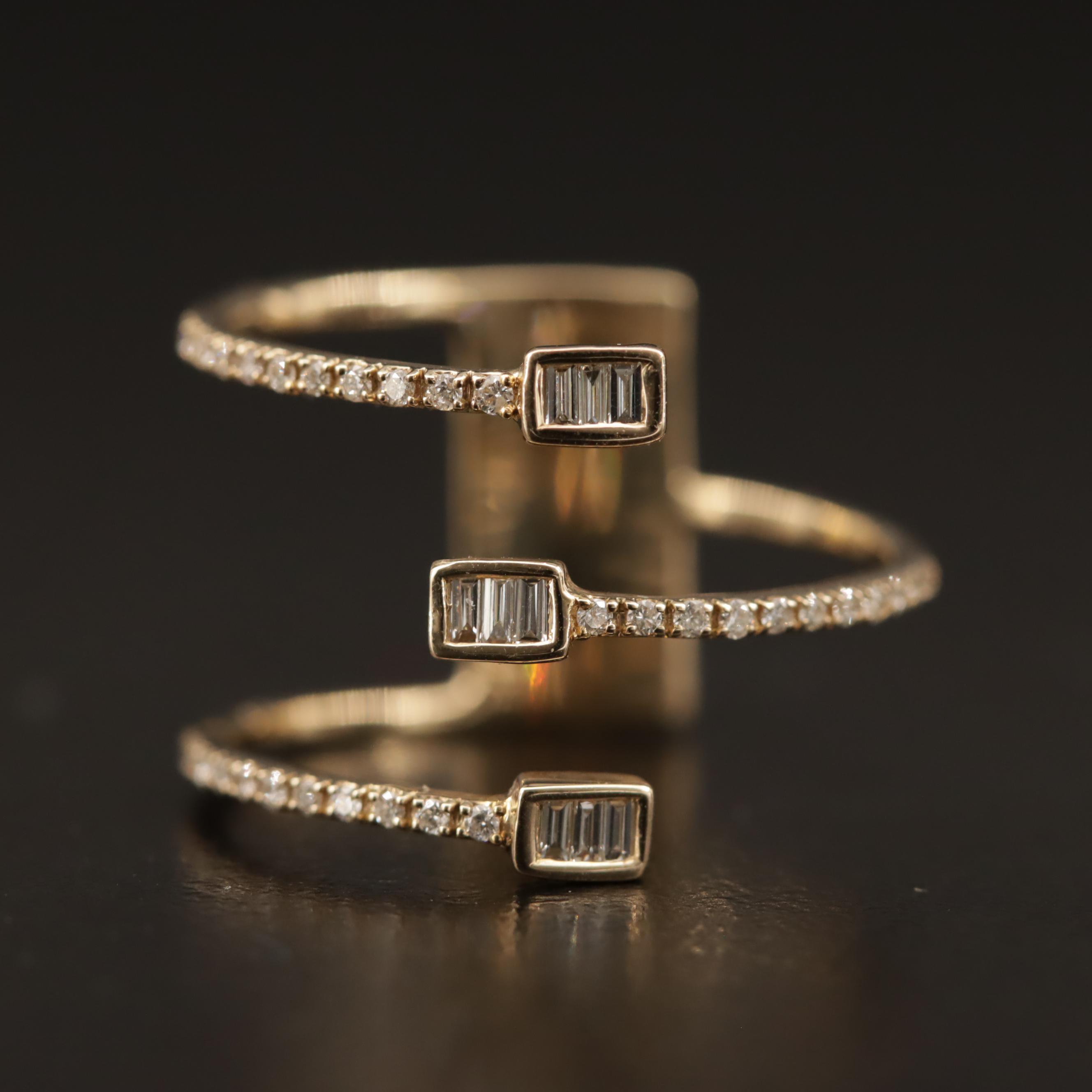 14K Diamond Geometric Open Top Ring | EBTH