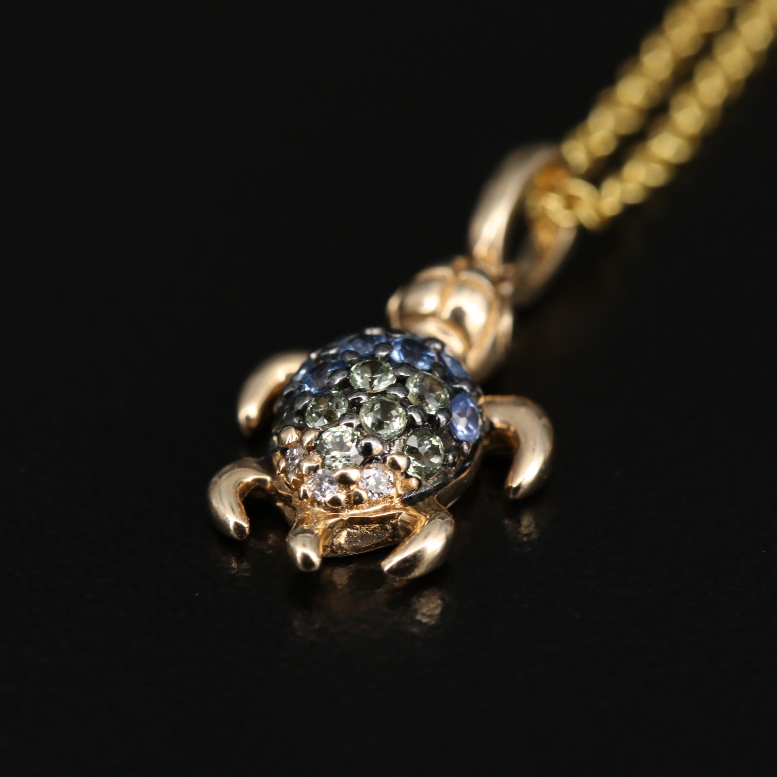 EFFY 14K Diamond and Sapphire Sea Turtle Pendant Necklace | EBTH
