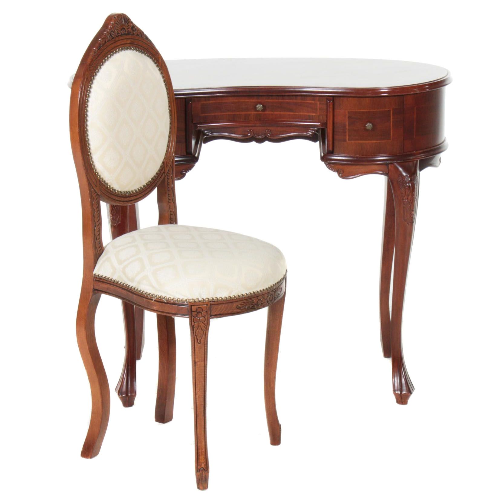 Queen Anne Style Cherry Vanity Table with Chair, Late 20th Century | EBTH