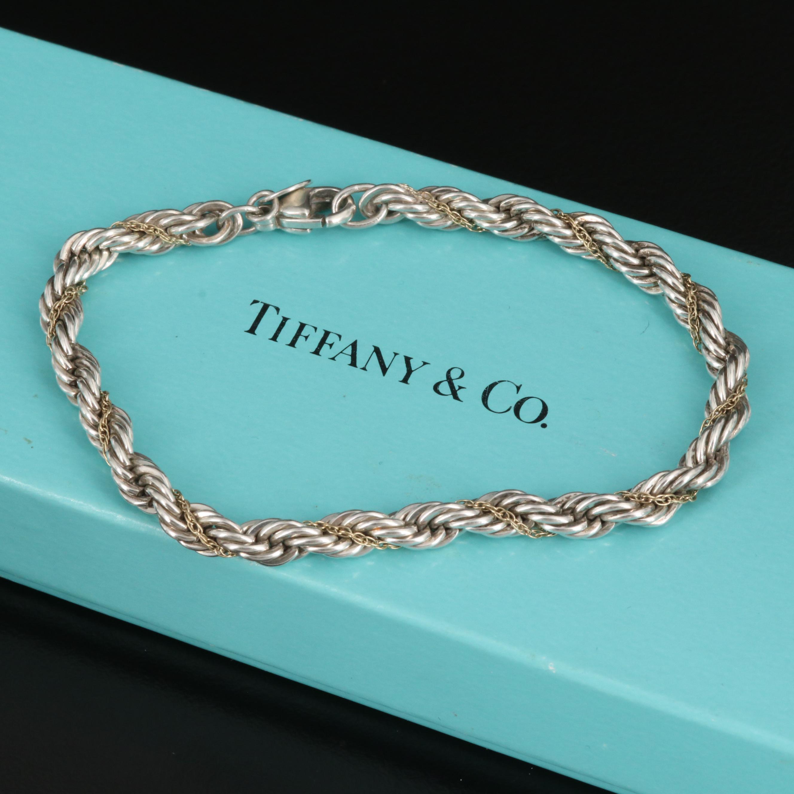 Tiffany & Co. Sterling Silver Rope Chain Bracelet with 18K Accent Chain ...