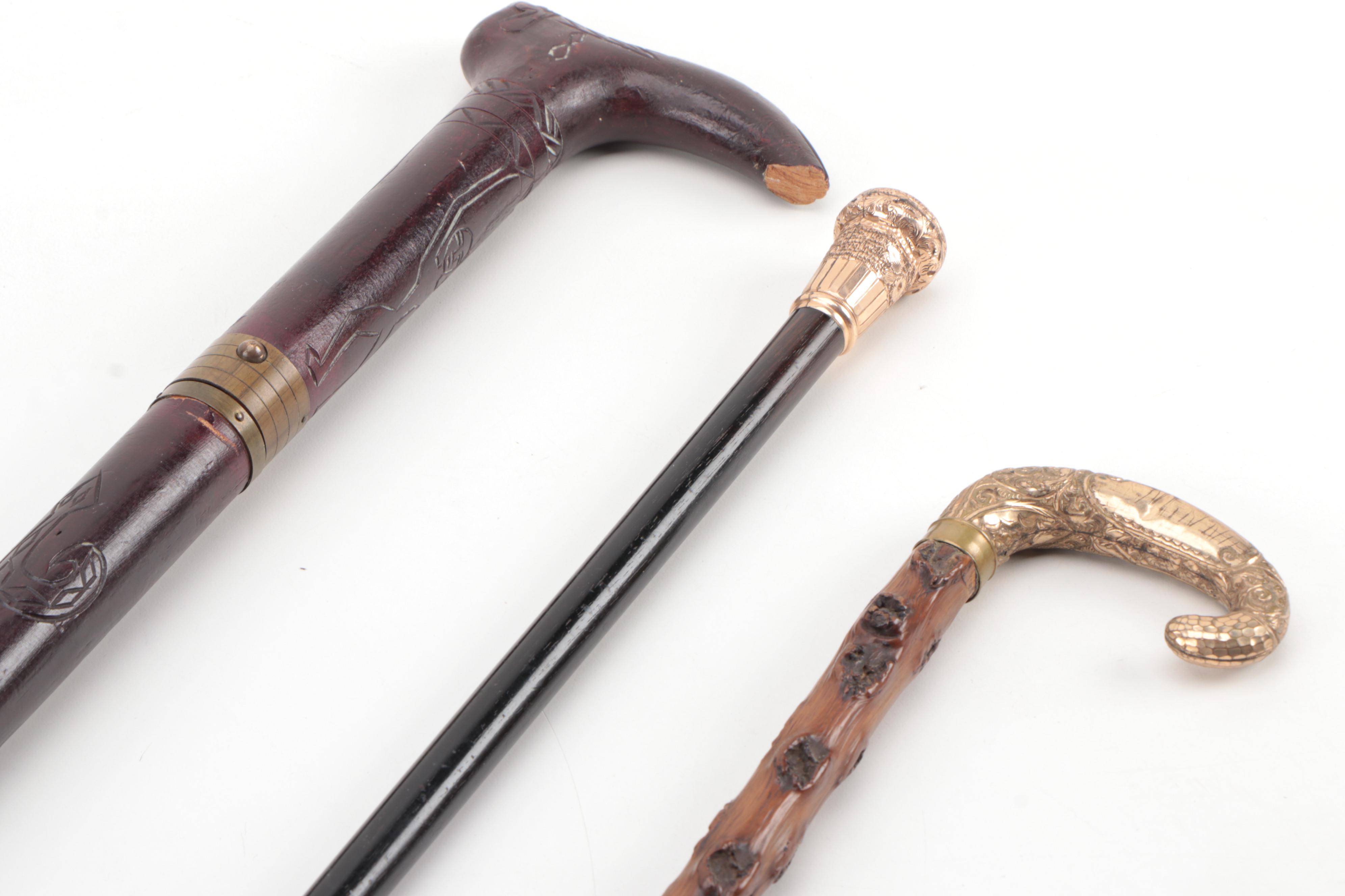 African Sword Cane with Thorn Wood Cane and Ebonized Wood Walking Stick ...