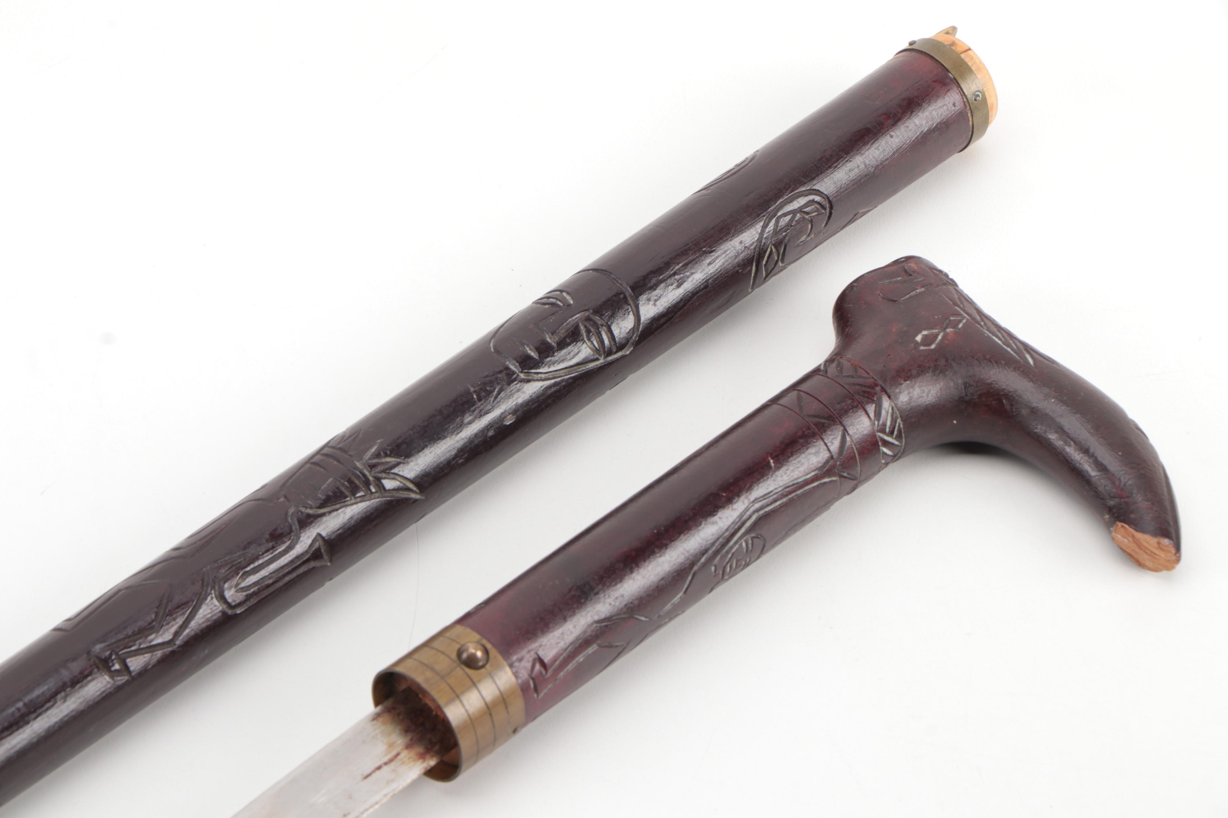 African Sword Cane with Thorn Wood Cane and Ebonized Wood Walking Stick ...