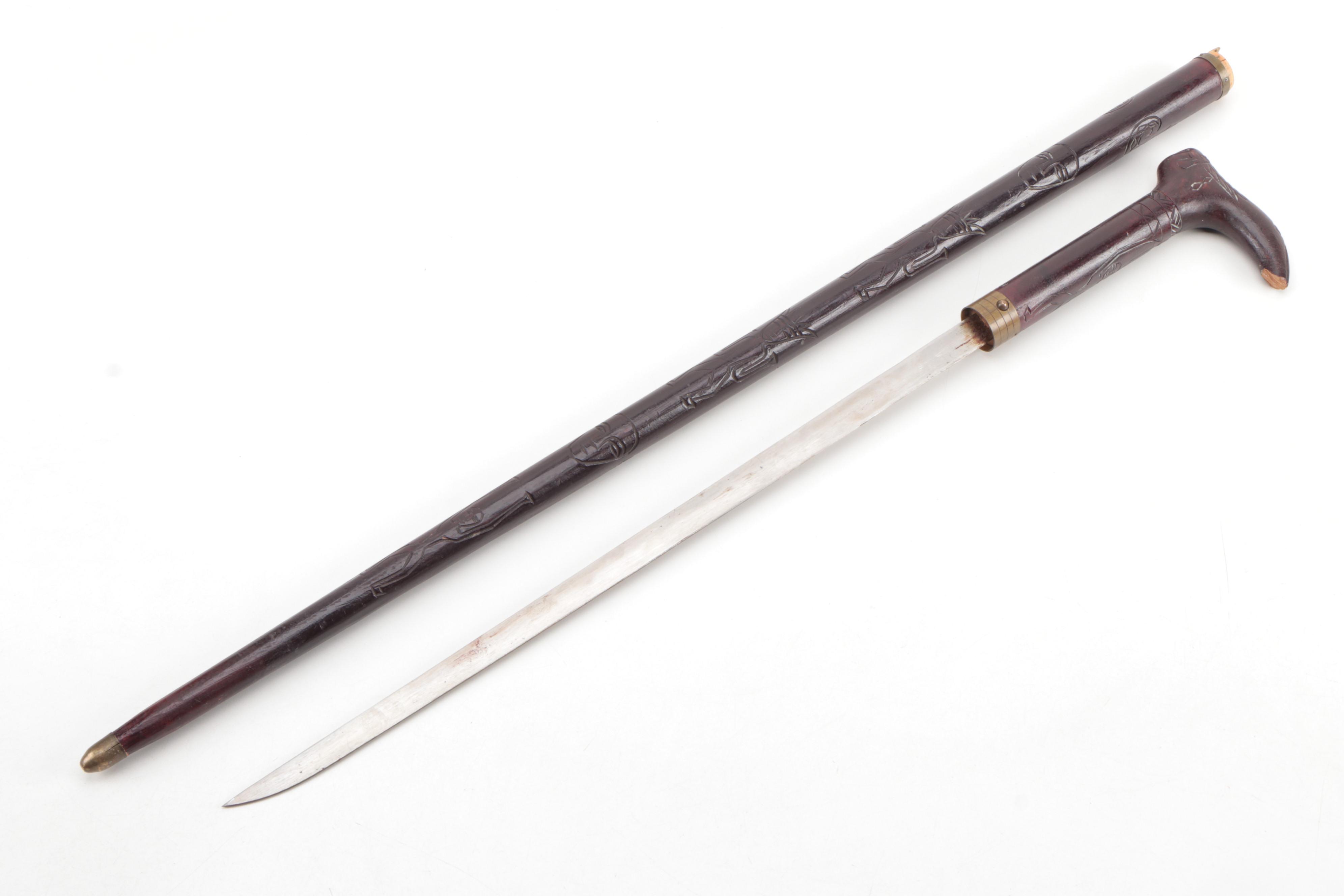 African Sword Cane with Thorn Wood Cane and Ebonized Wood Walking Stick ...