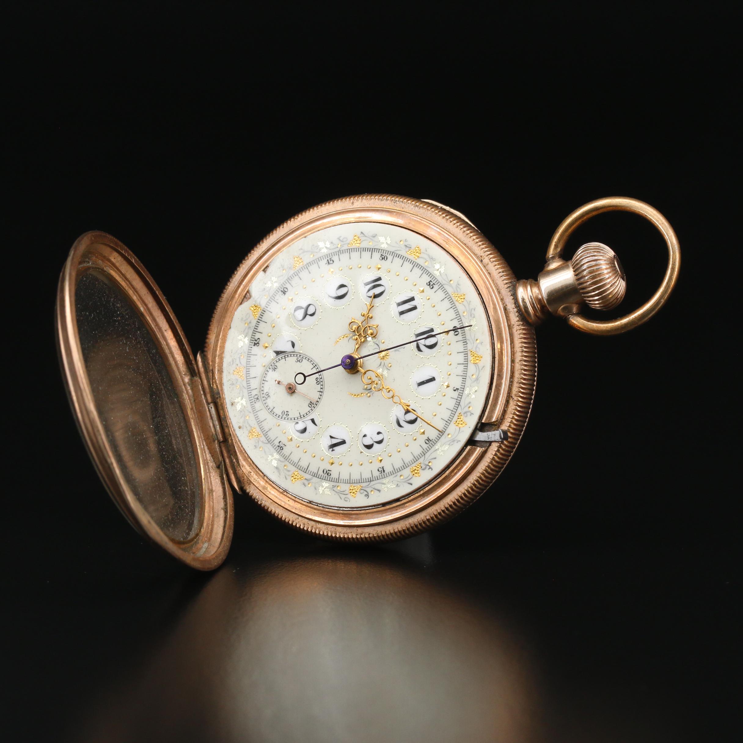 E. Huguenin Swiss Chronograph Gold Filled Open Face Pocket Watch | EBTH
