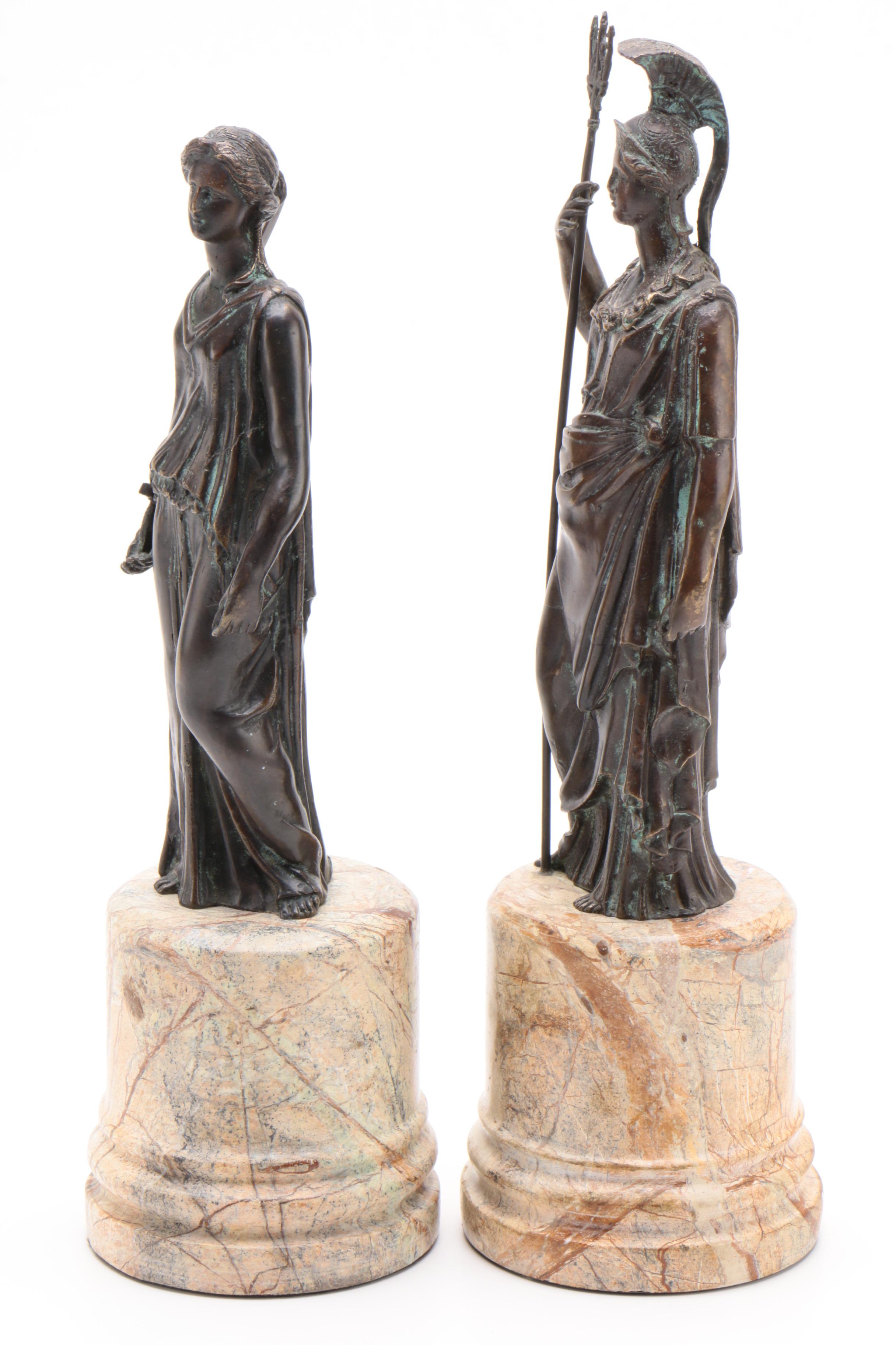 Britannia with Trident, Germania with Sword Bronze and Marble Figurines ...