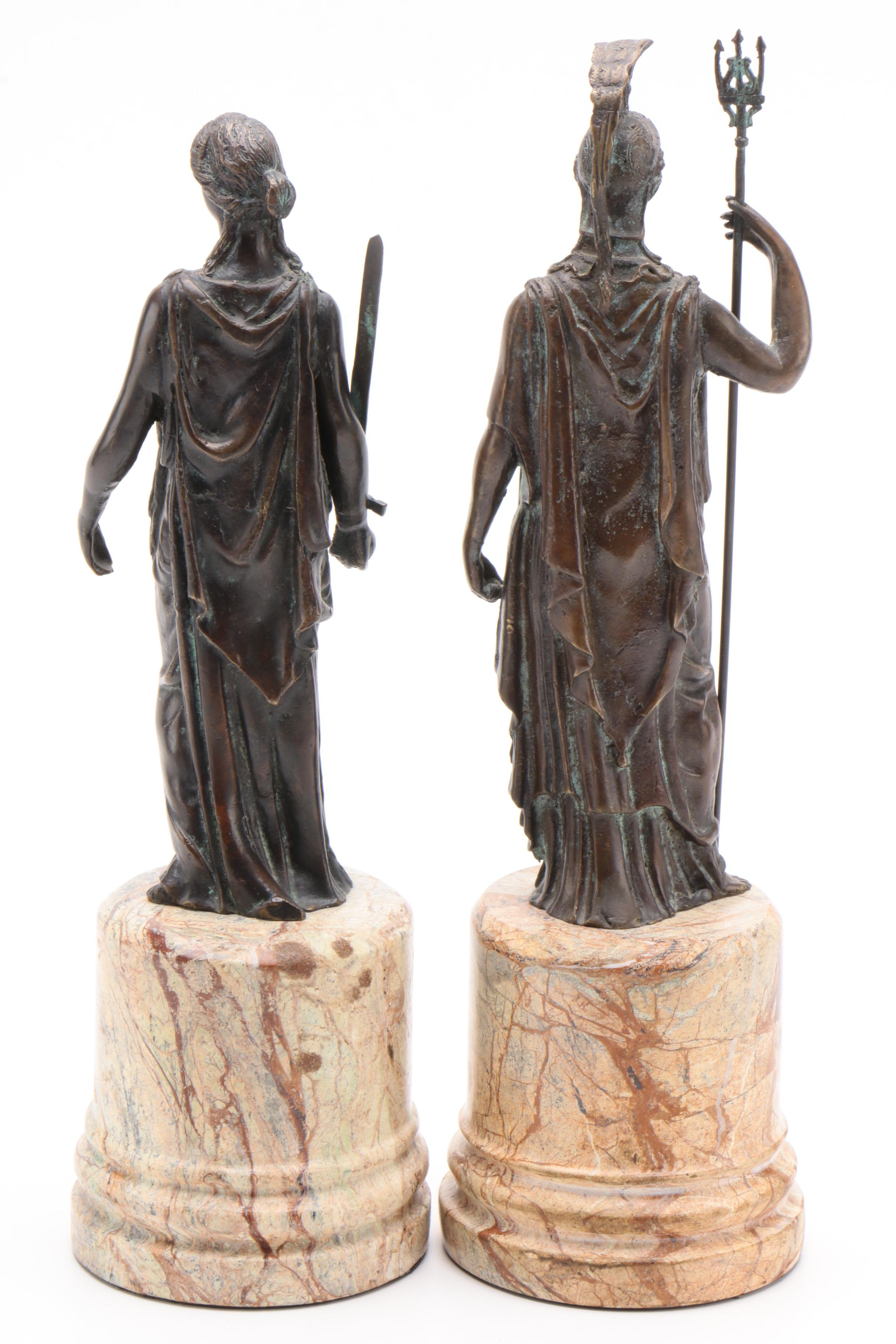 Britannia with Trident, Germania with Sword Bronze and Marble Figurines ...