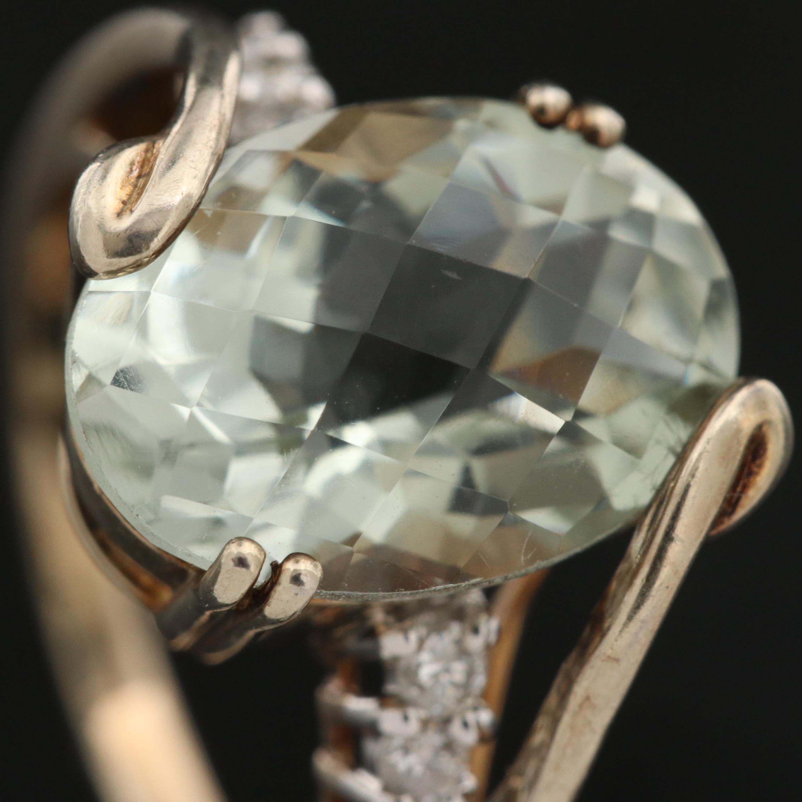 Sterling Silver Prasiolite and Diamond Ring Featuring Bypass Design | EBTH