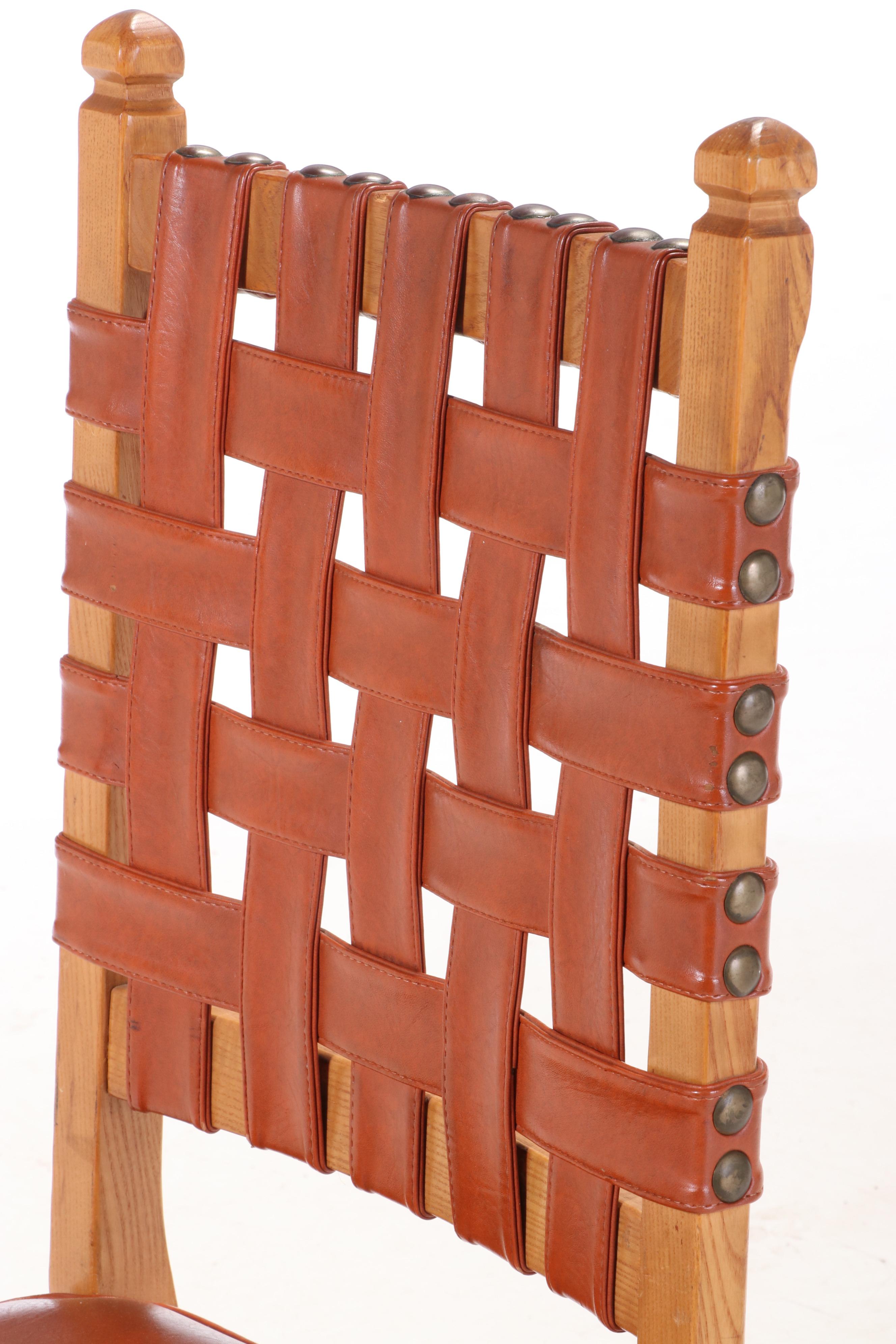 Pair of Empire State Chair Co. Oak and Vinyl Side Chairs | EBTH