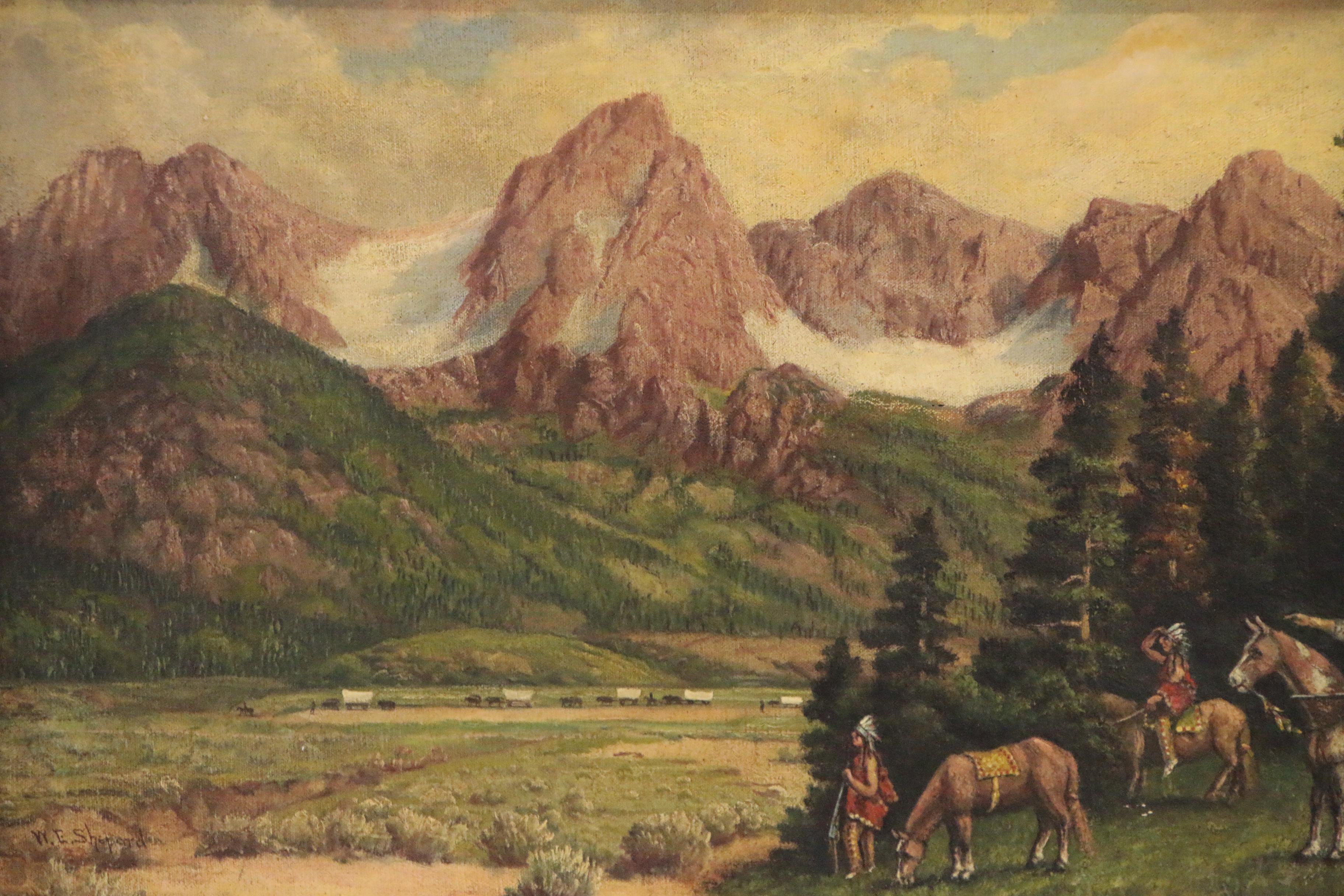 William E. Shepard Oil Painting "Perils of Pioneers", Early 20th ...