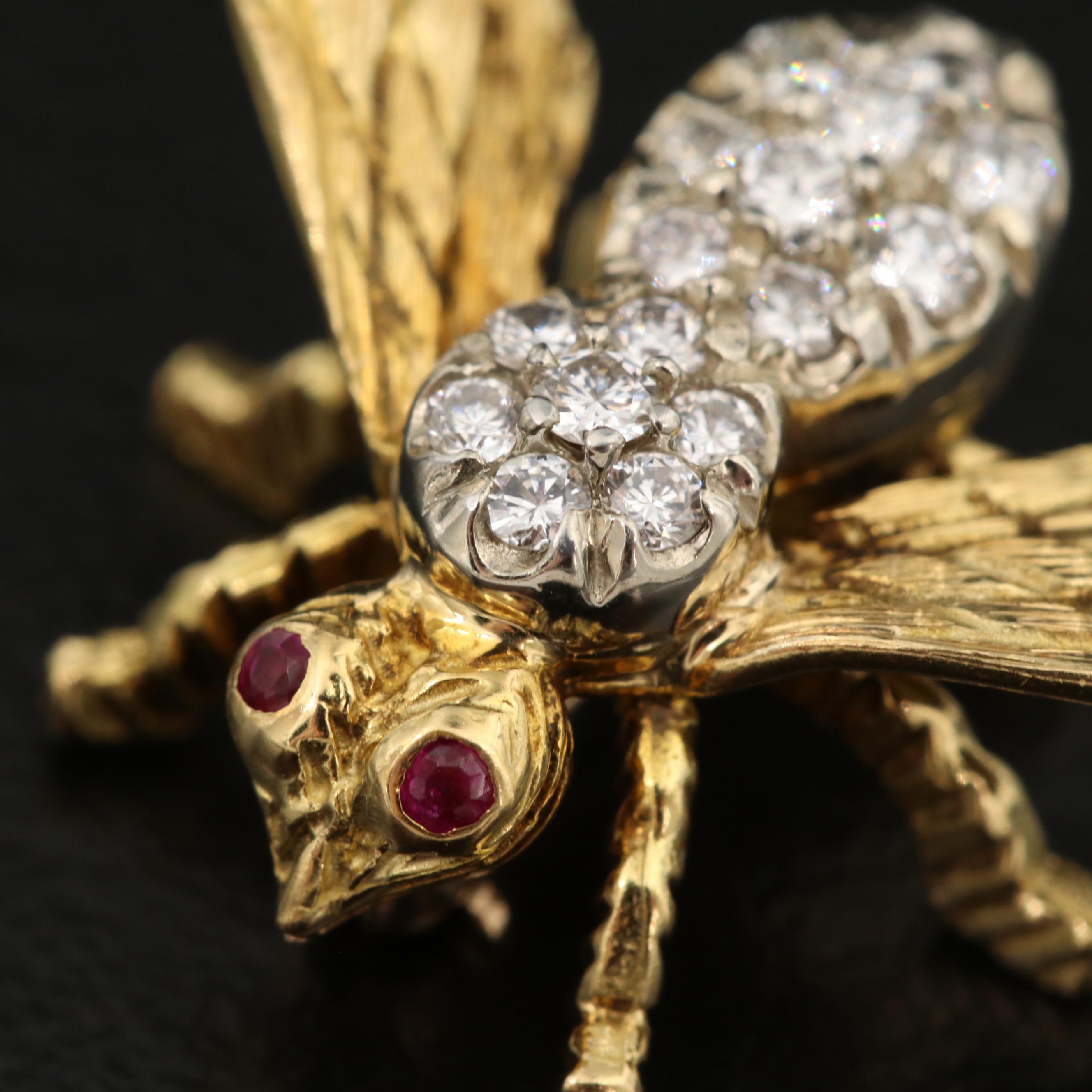 Herbert Rosenthal 18K Diamond and Ruby Bee Brooch | EBTH