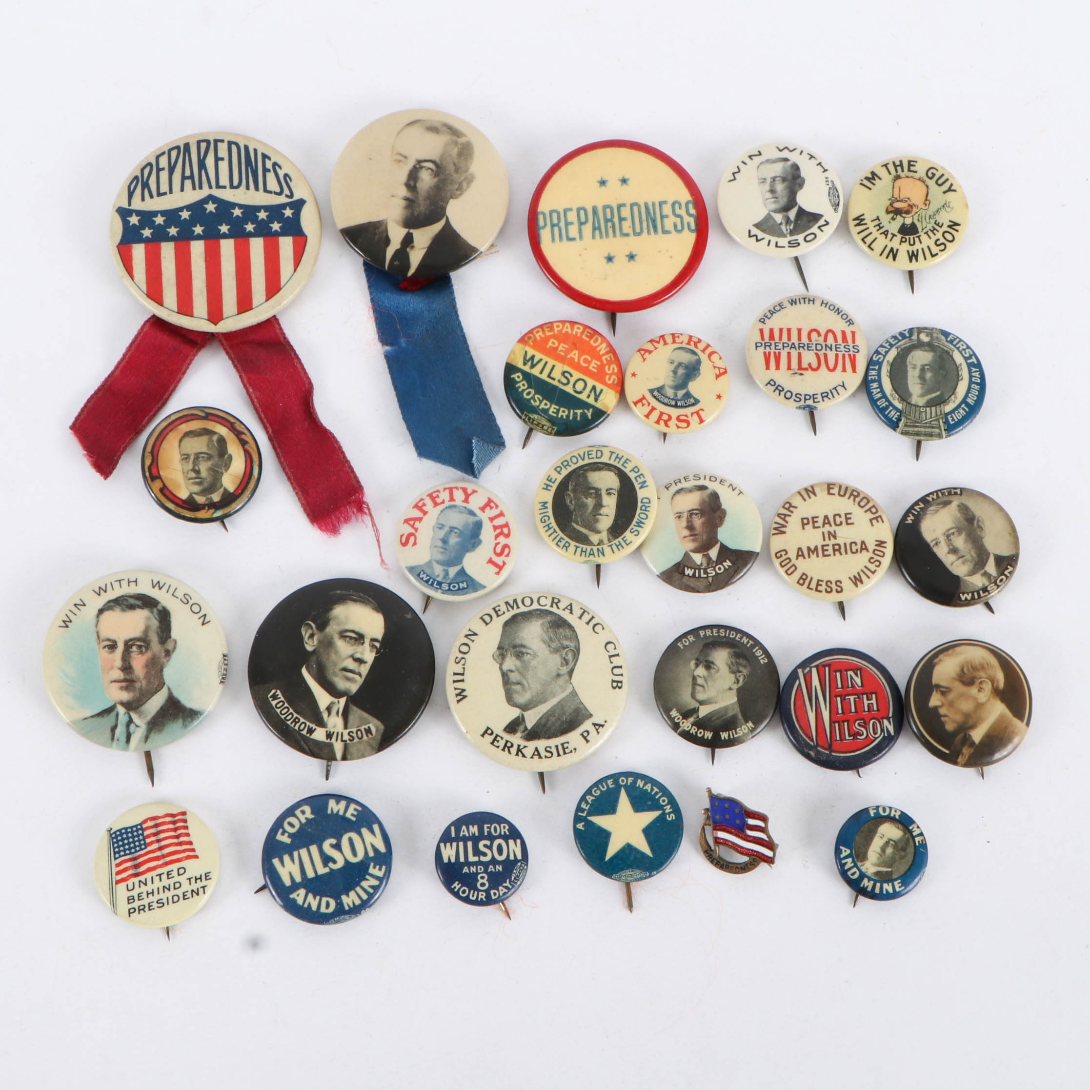 Woodrow Wilson Campaign Pinbacks and Enamel Pin, Early 20th Century | EBTH