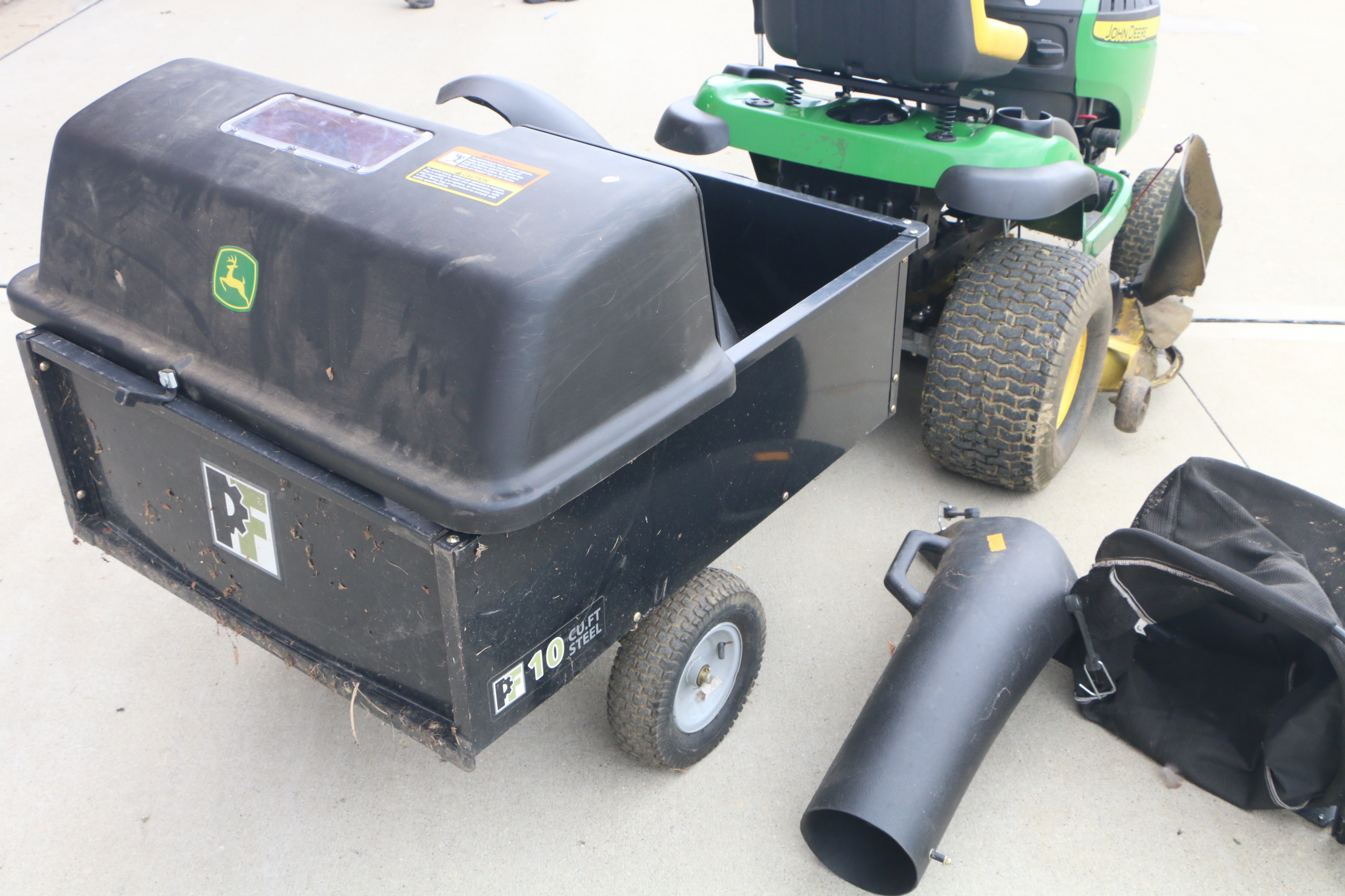 John Deere D140 Lawn Tractor with Tow Behind, Baggers and Side Vacuum ...