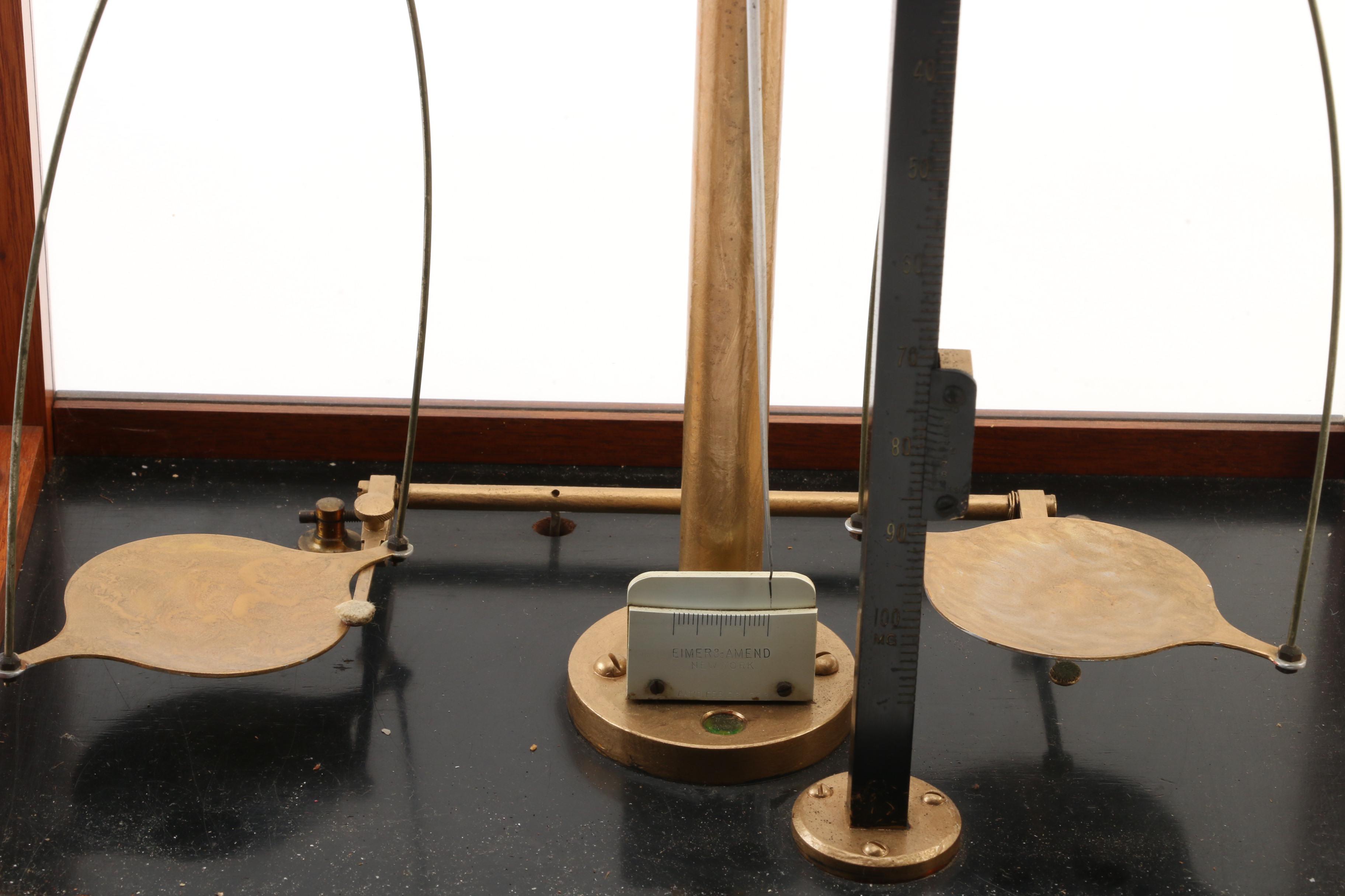 Eimer & Amend Apothecary Balance, Weights in Cabinet, and Brass Balance ...