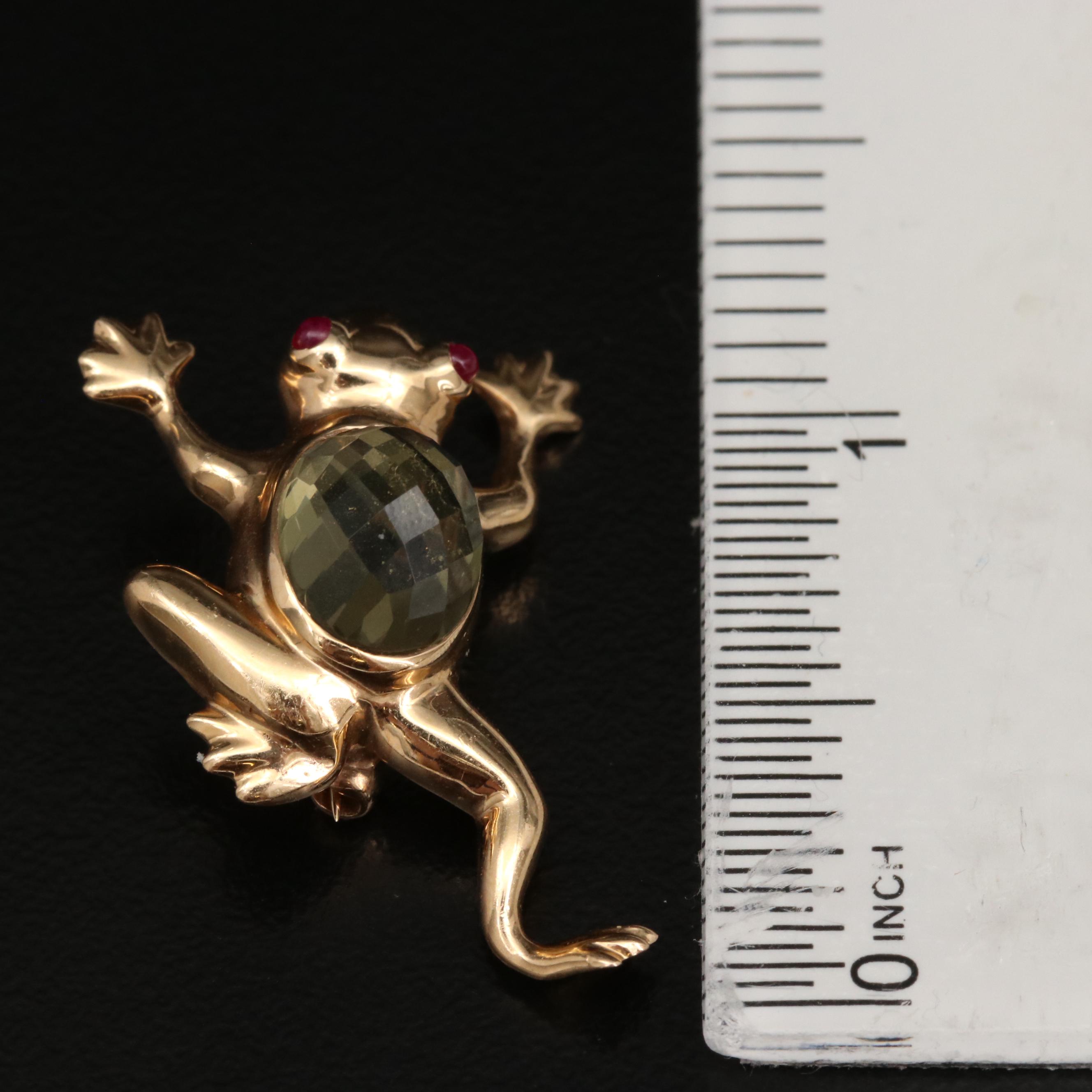 14K Citrine and Ruby Frog Brooch | EBTH