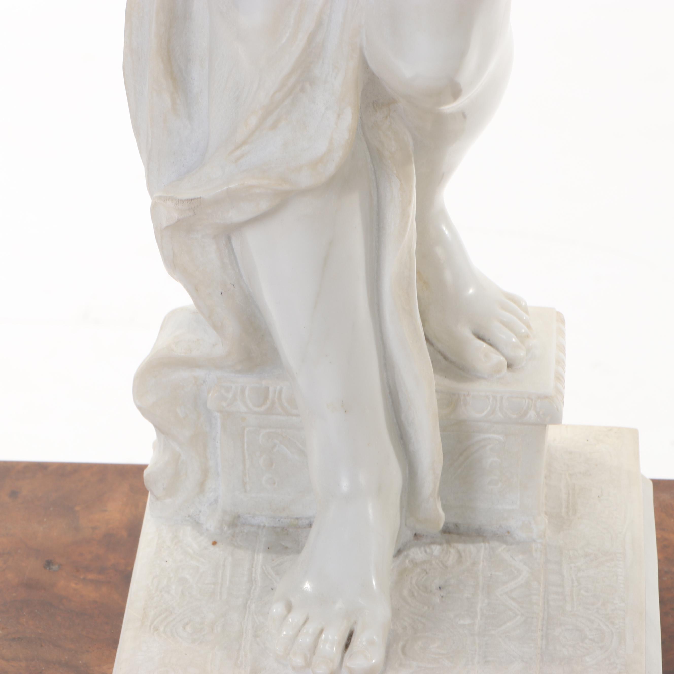 Raffaello Romanelli Marble Sculpture Young Woman with Rose, 19th ...