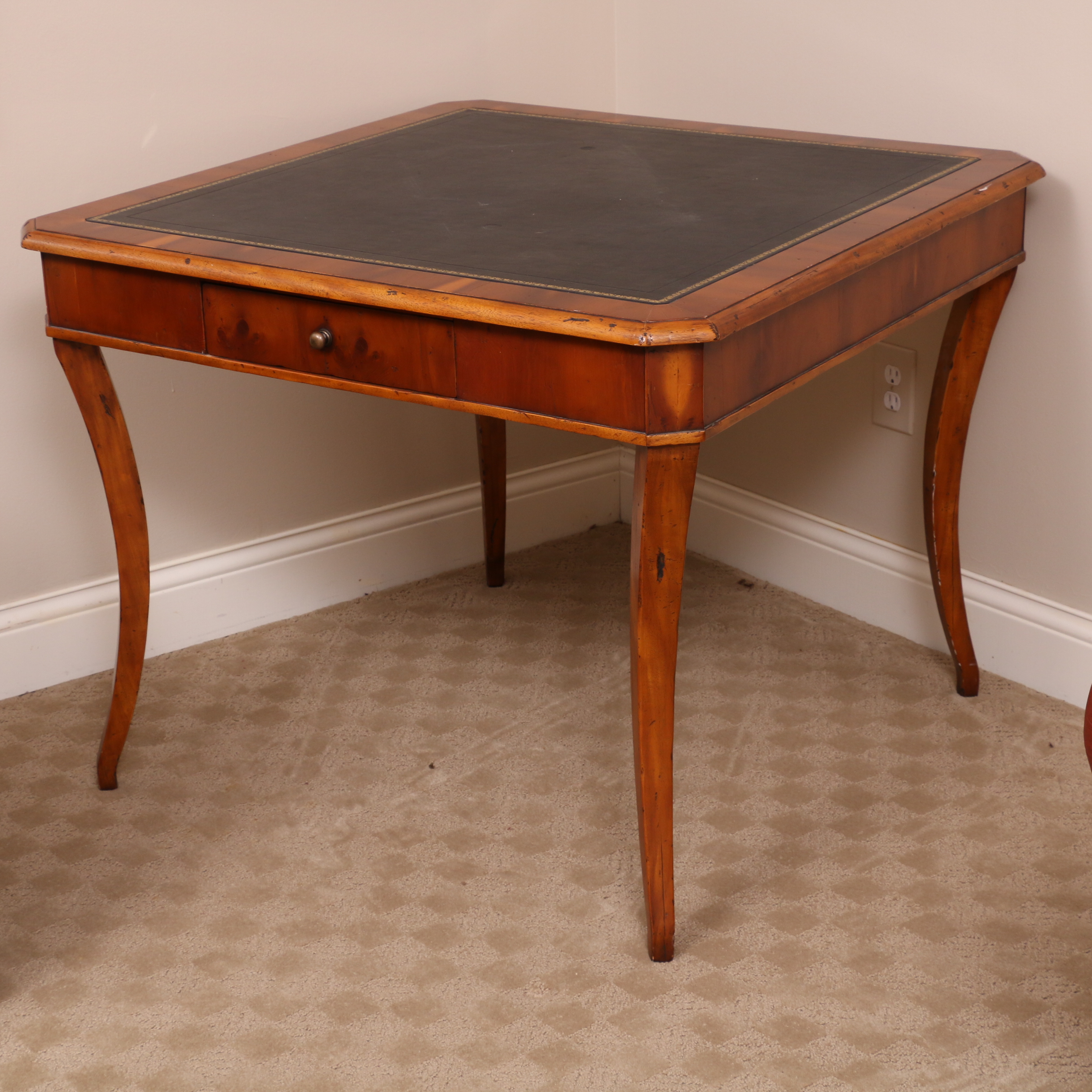 Regency Style Black Leather Table Top Card Table | EBTH