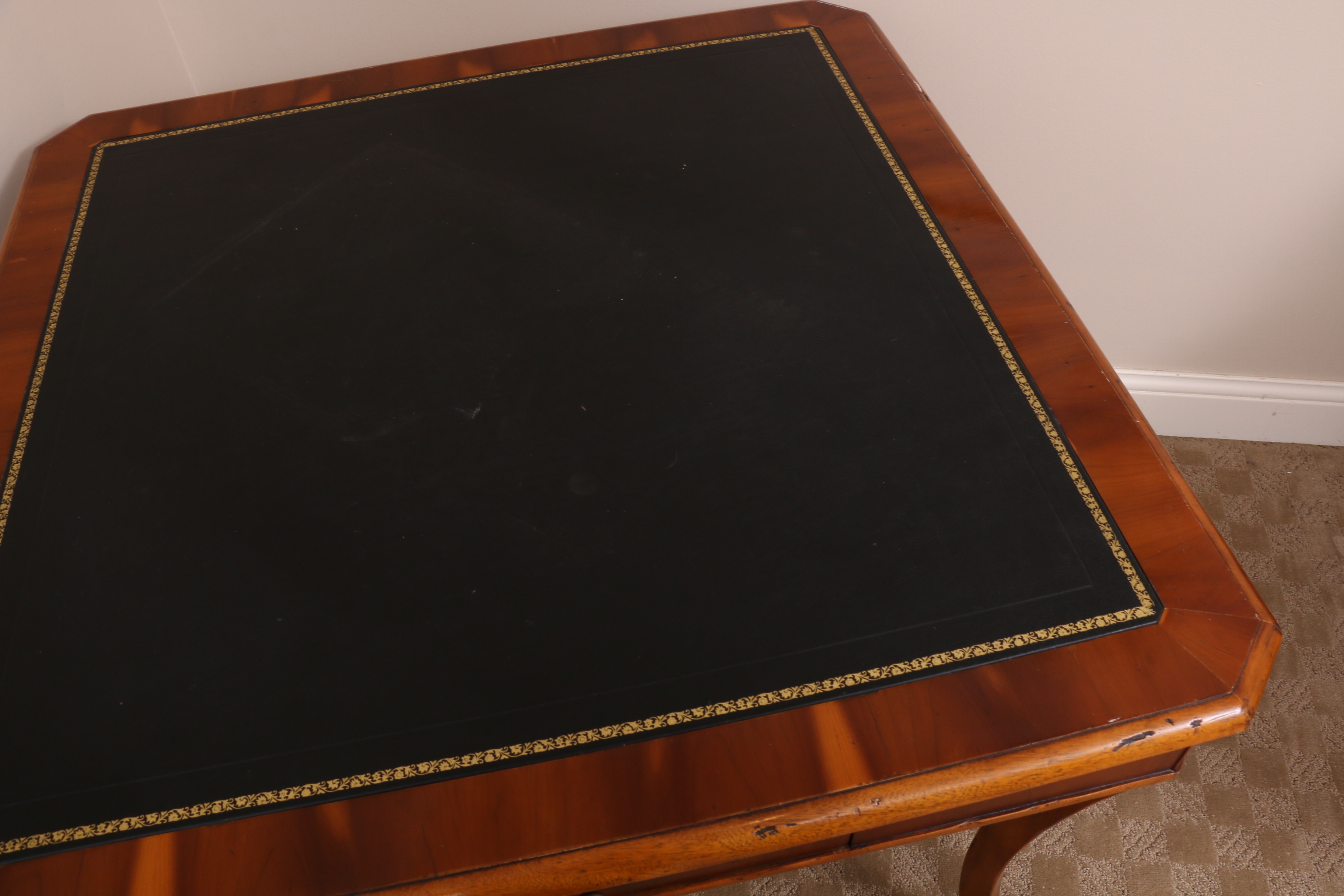 Regency Style Black Leather Table Top Card Table | EBTH