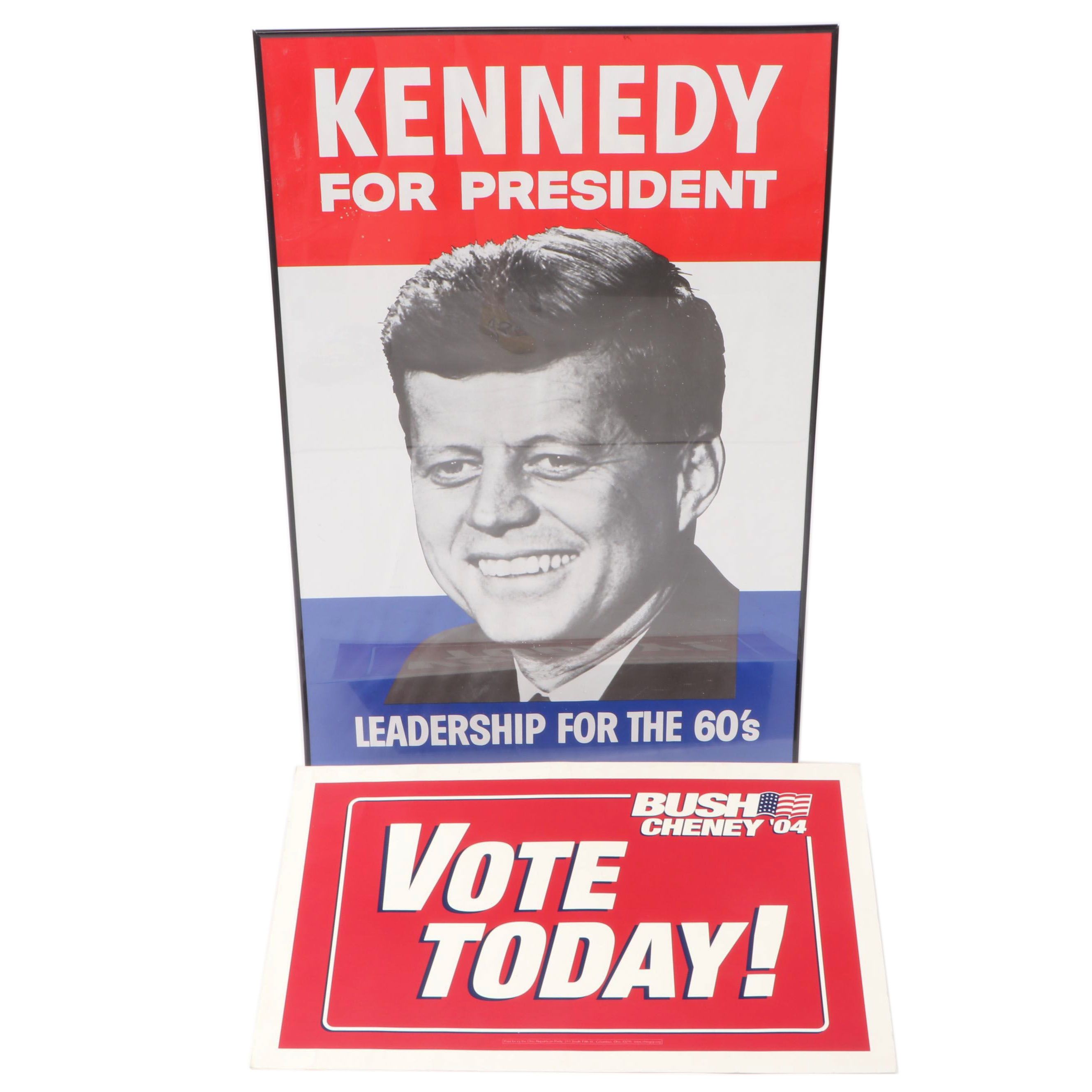 John F. Kennedy Political Poster and George W. Bush Campaign Signs | EBTH