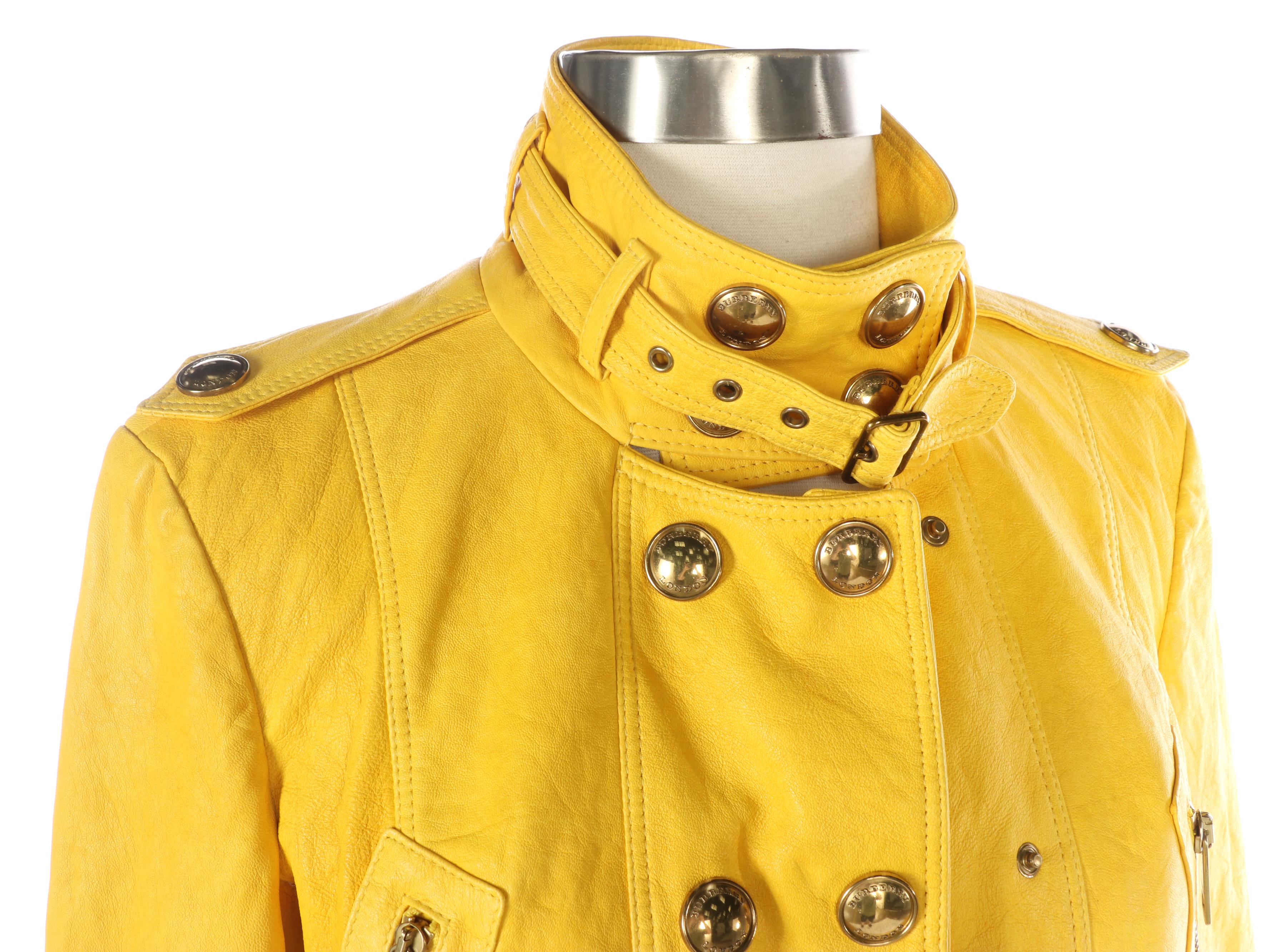 Burberry London Mustard Yellow Leather Cropped Motorcycle Jacket | EBTH