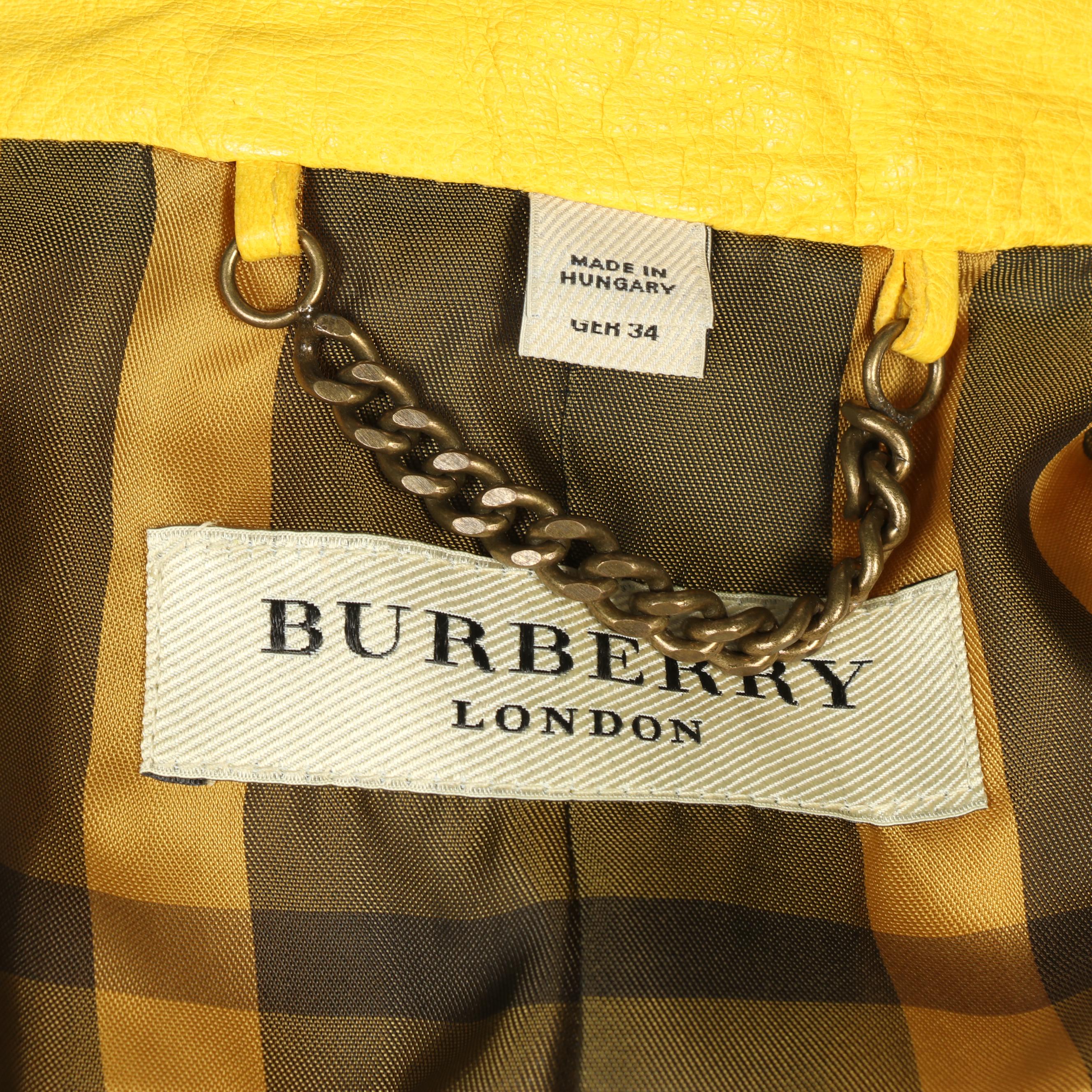 Burberry London Mustard Yellow Leather Cropped Motorcycle Jacket | EBTH