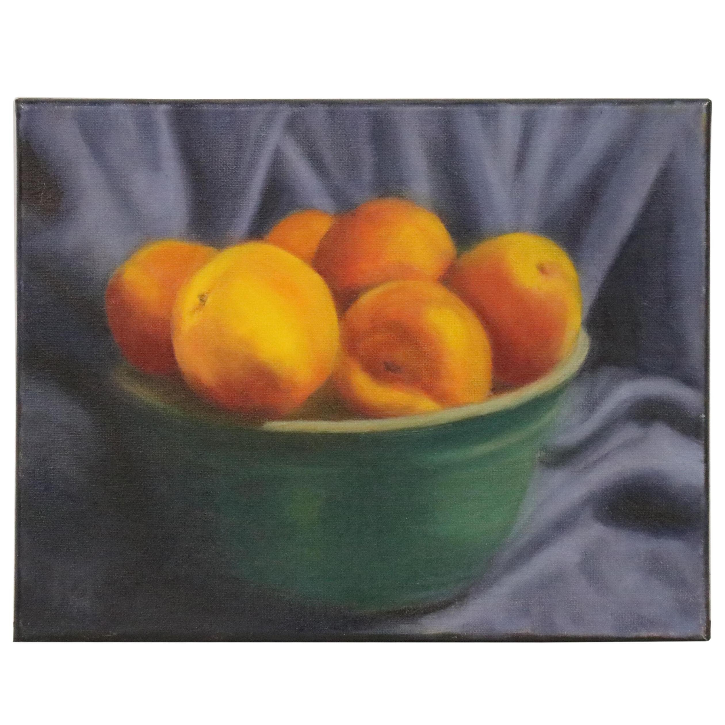 Rita Rozzi Oil Painting "Peaches and Fabric Still Life," 21st Century ...
