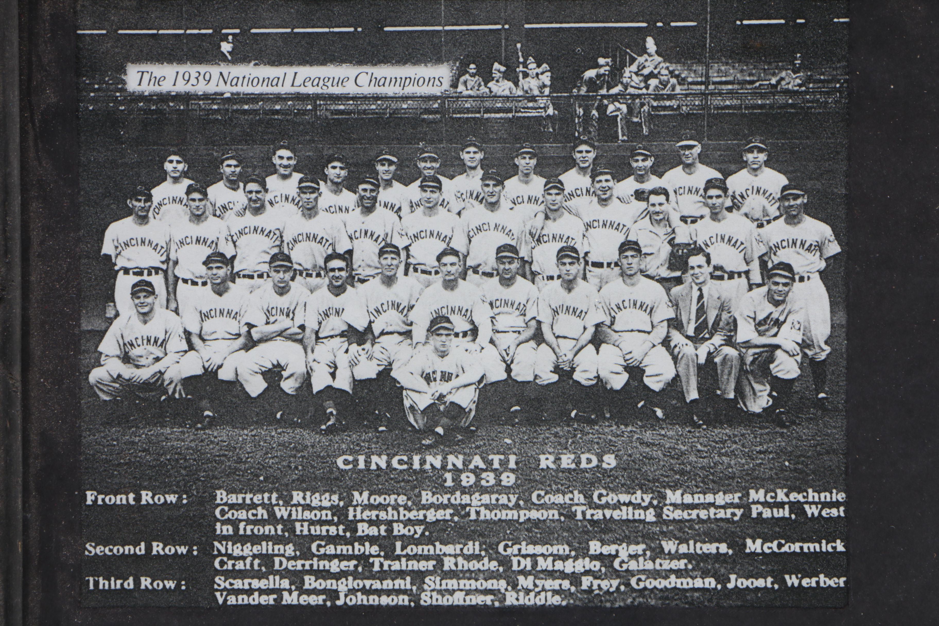 1939 Cincinnati Reds Cut Signatures and Souvenir Miniature Baseball Bat ...