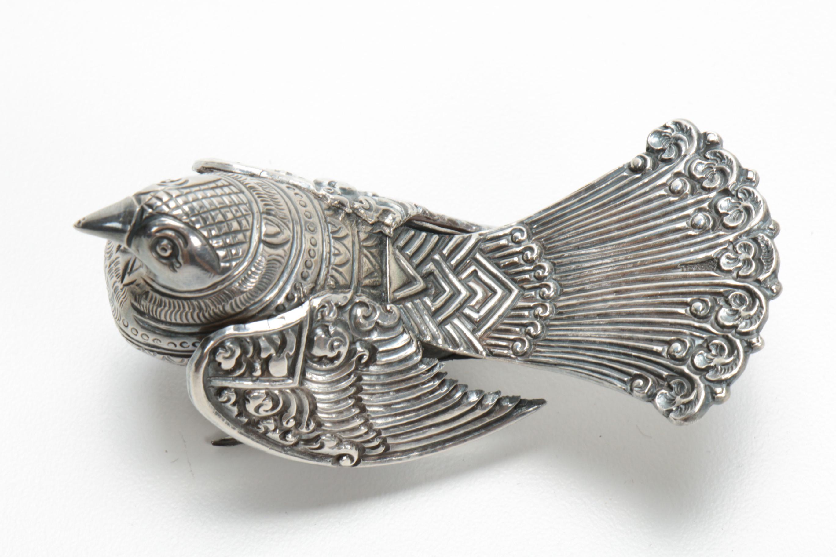 East Asian Repoussé Sterling Silver Bird Figurine | EBTH