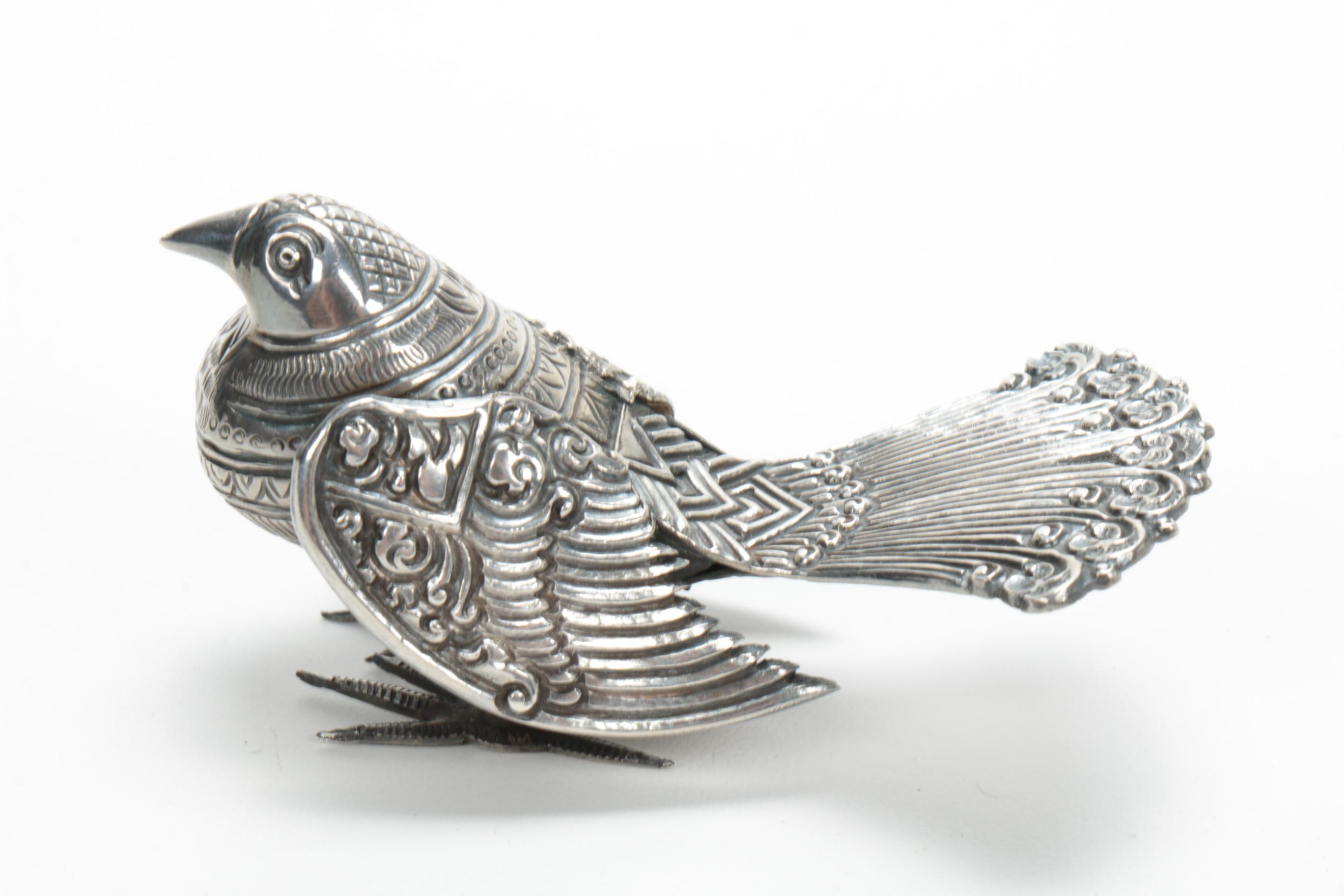 East Asian Repoussé Sterling Silver Bird Figurine | EBTH