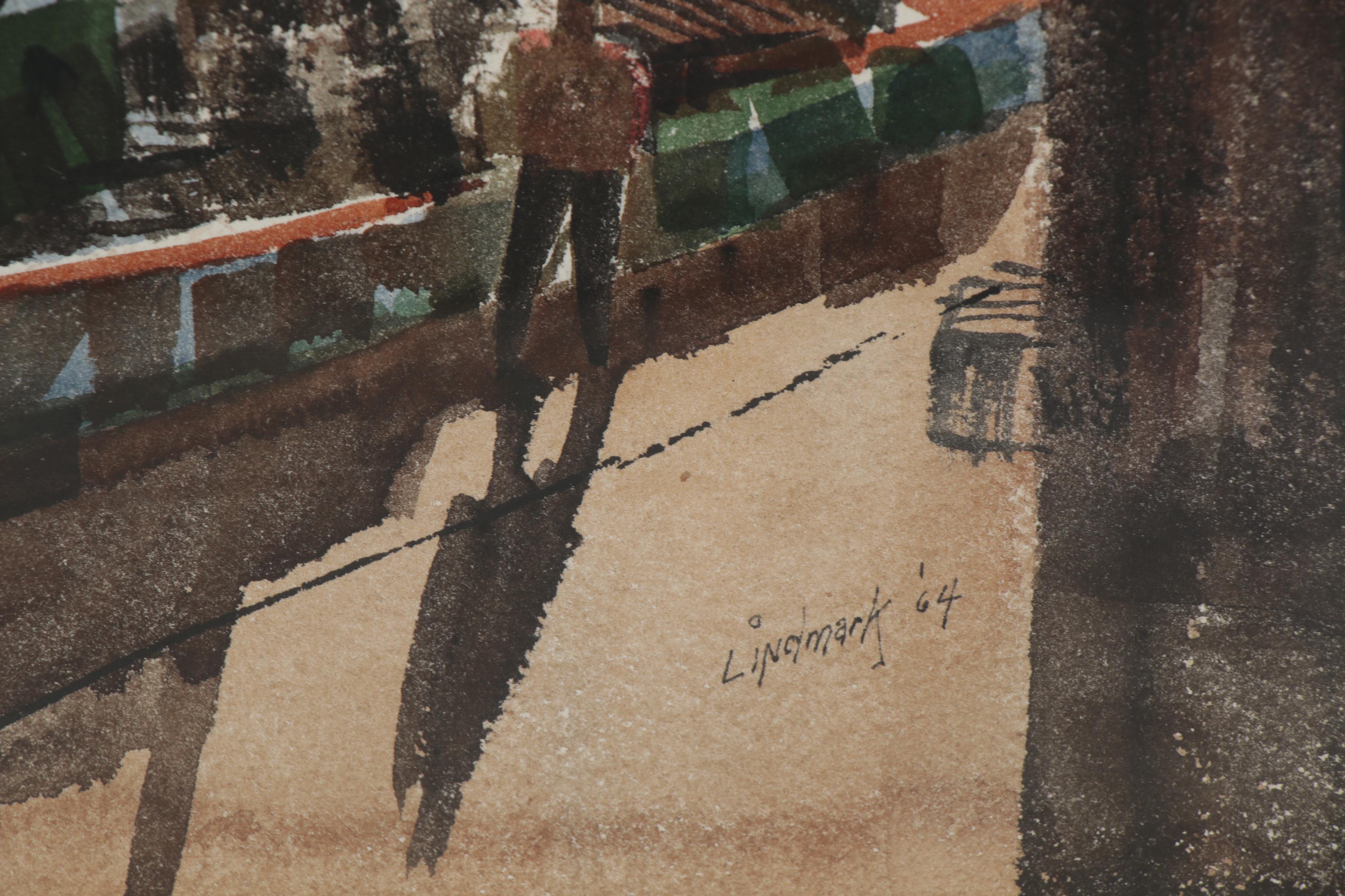Attributed to Arne Lindmark Watercolor Painting of Harbor Scene, 1964 ...